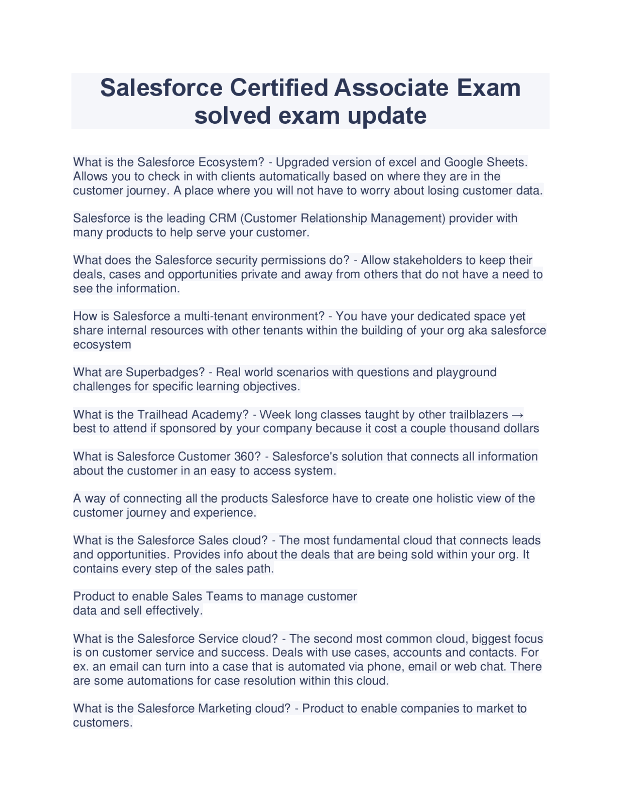 Salesforce Certified Associate Exam solved exam update | Exams Advanced ...