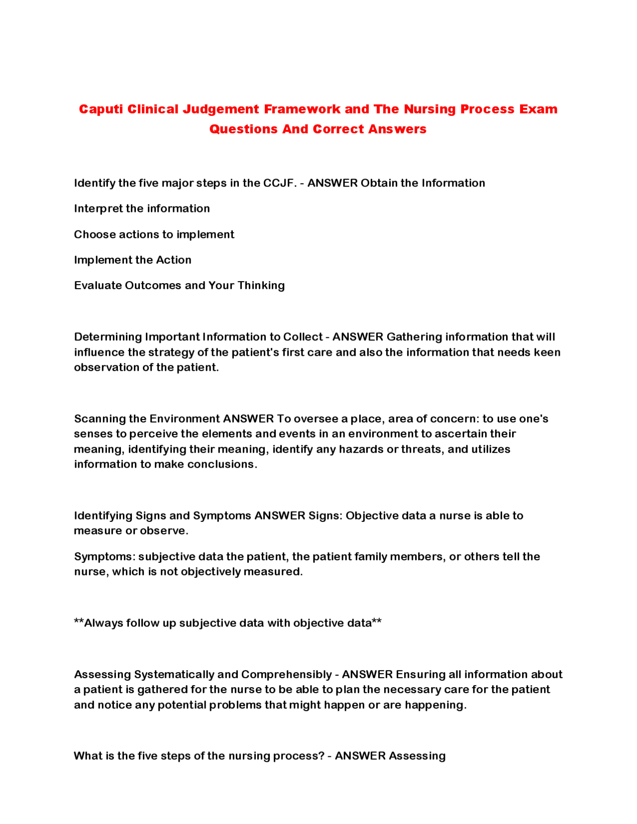 Caputi Clinical Judgement Framework and The Nursing Process Exam ...