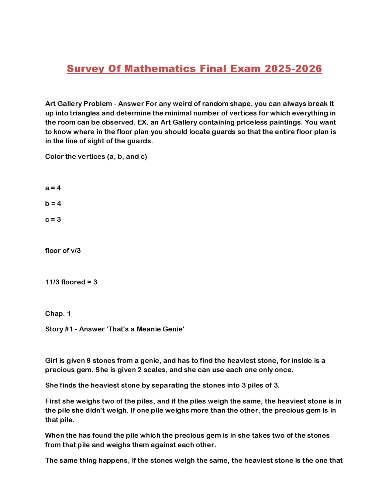 Survey of Mathematics Final Exam: Problems and Solutions | Exams ...