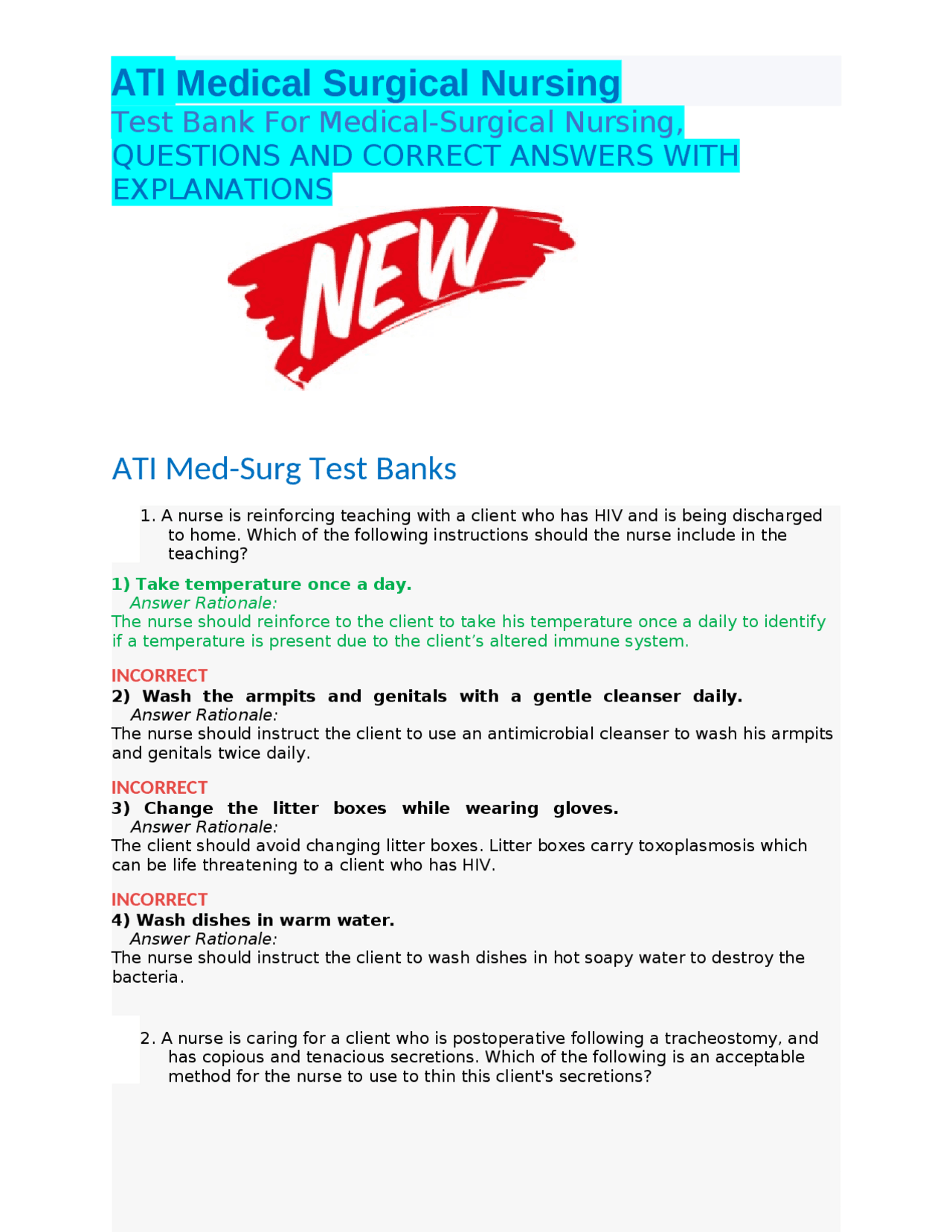 ATI Test Bank For Medical-Surgical Nursing, QUESTIONS AND CORRECT ...