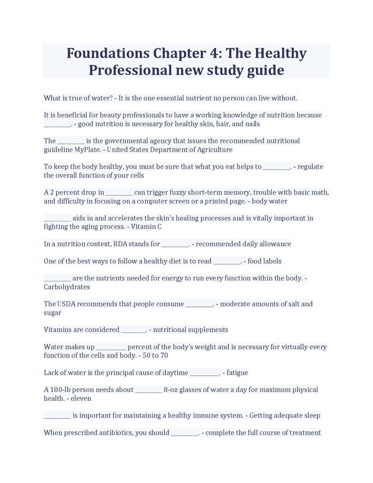 Foundations Chapter 4 The Healthy Professional new study guide | Exams ...