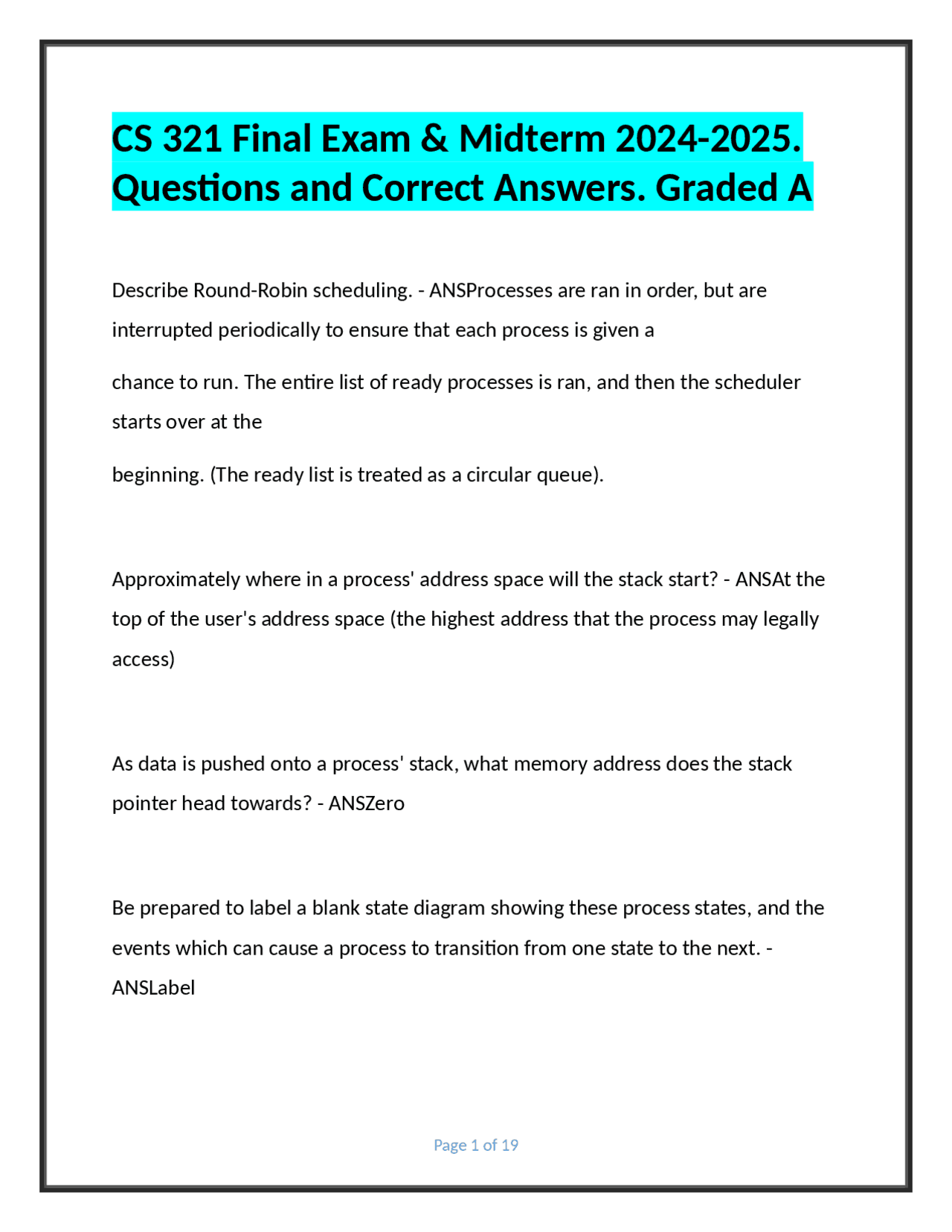 CS 321 Final Exam & Midterm 2024-2025. Questions and Correct Answers. Graded A | Exams Computer ...