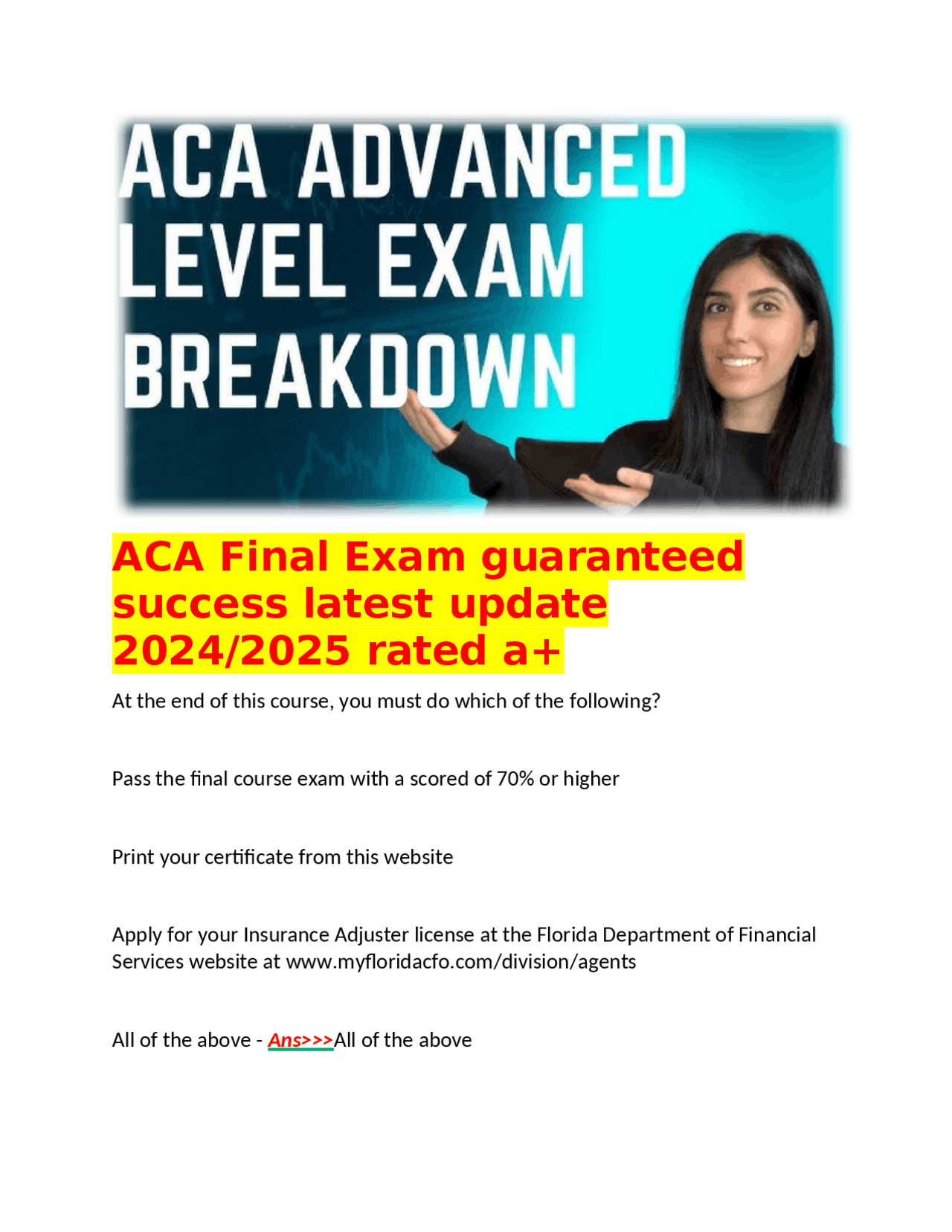 ACA Final Exam guaranteed success latest update 2024/2025 rated a+ ...