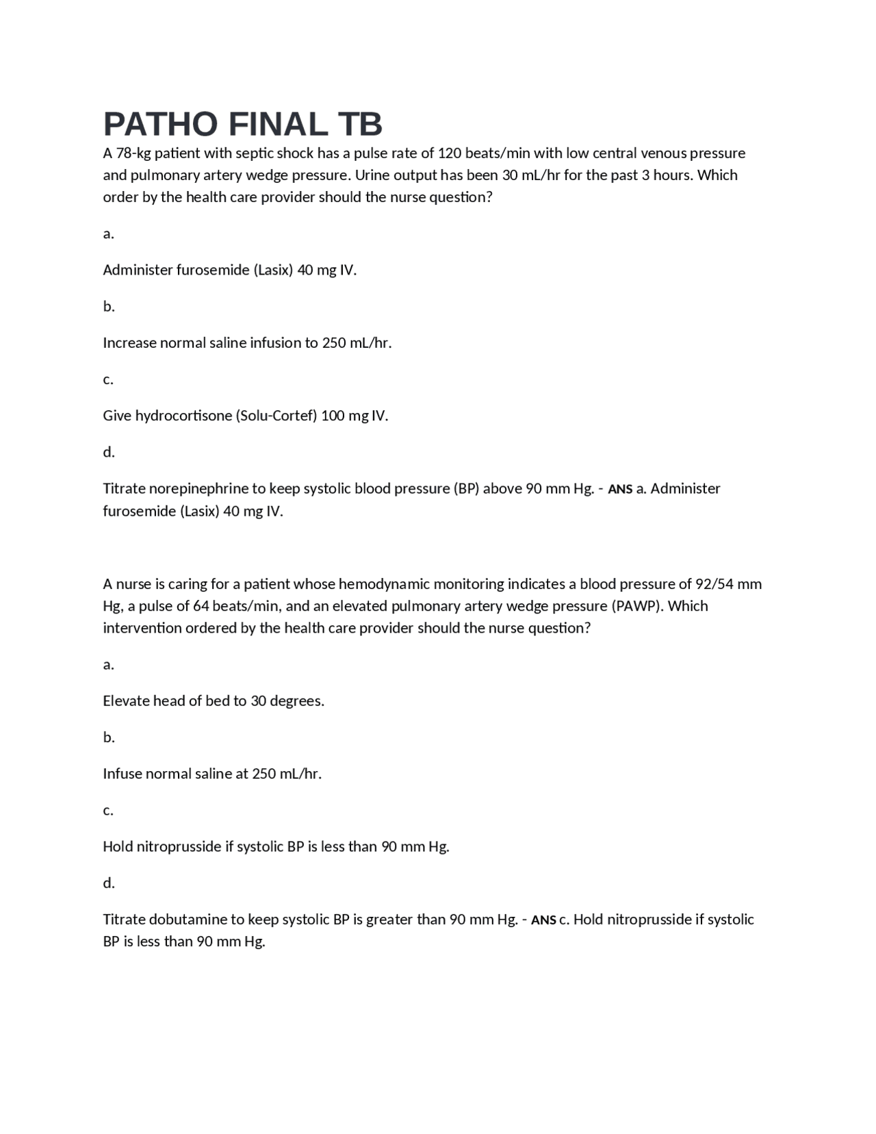 PATHO FINAL TB 2024/2025 | Exams Pathophysiology | Docsity