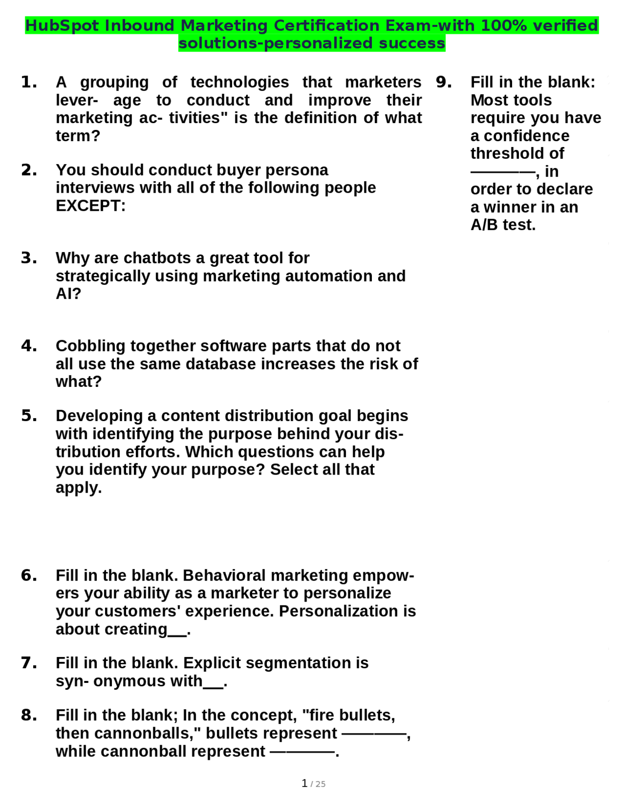 HubSpot Inbound Marketing Certification Exam-with 100% verified ...