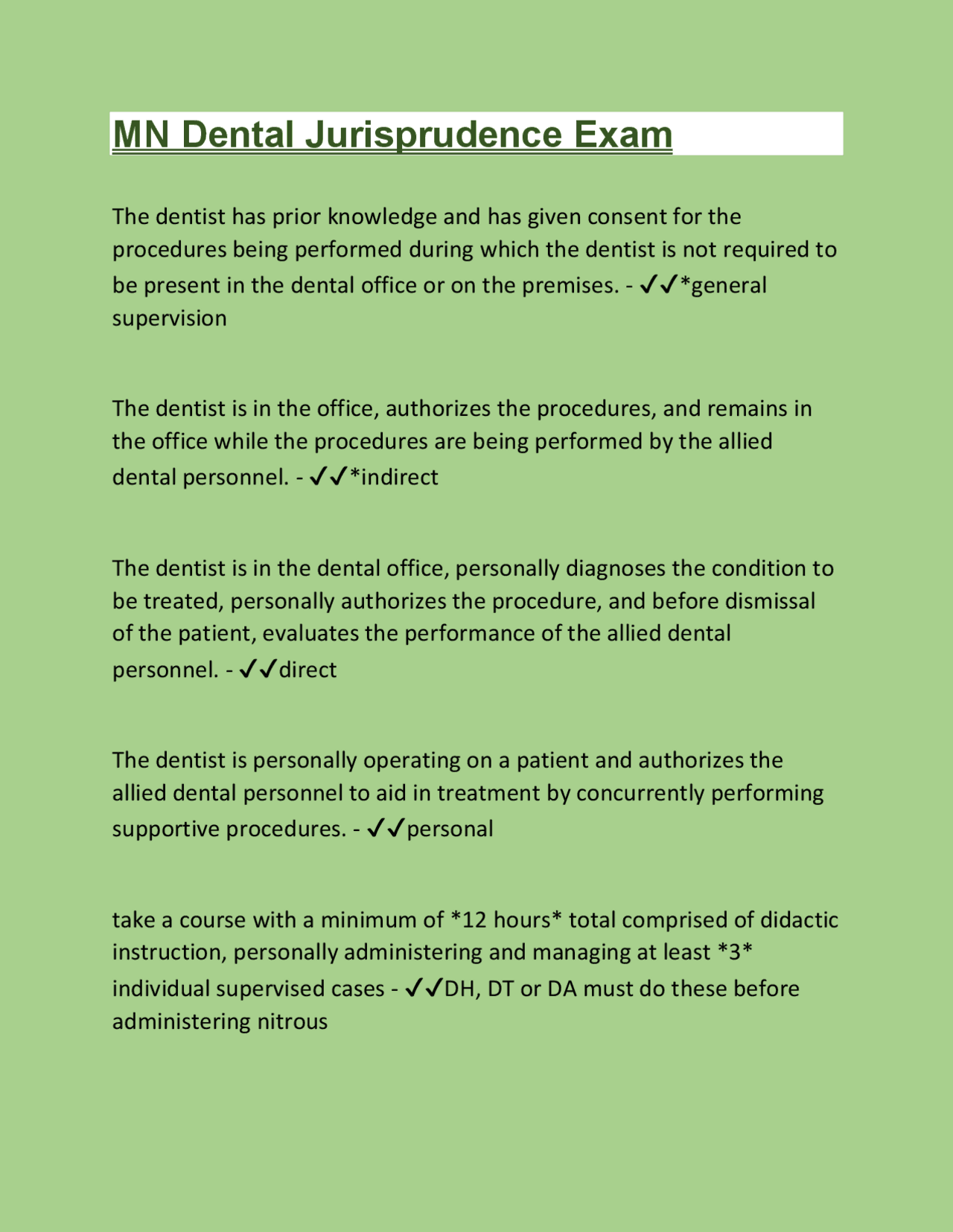 MN Dental Jurisprudence Exam | Exams Nursing | Docsity