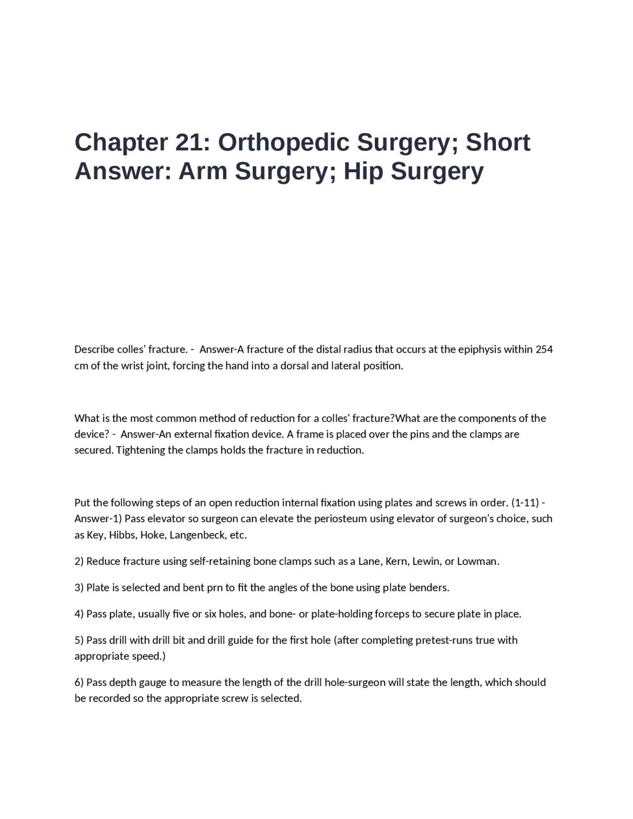 Chapter 21: Orthopedic Surgery; Exam Questions and Answers-Arm Surgery ...