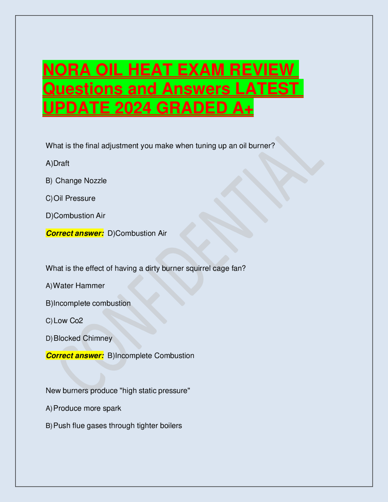 NORA OIL HEAT EXAM REVIEW Questions and Answers LATEST UPDATE 2024 ...