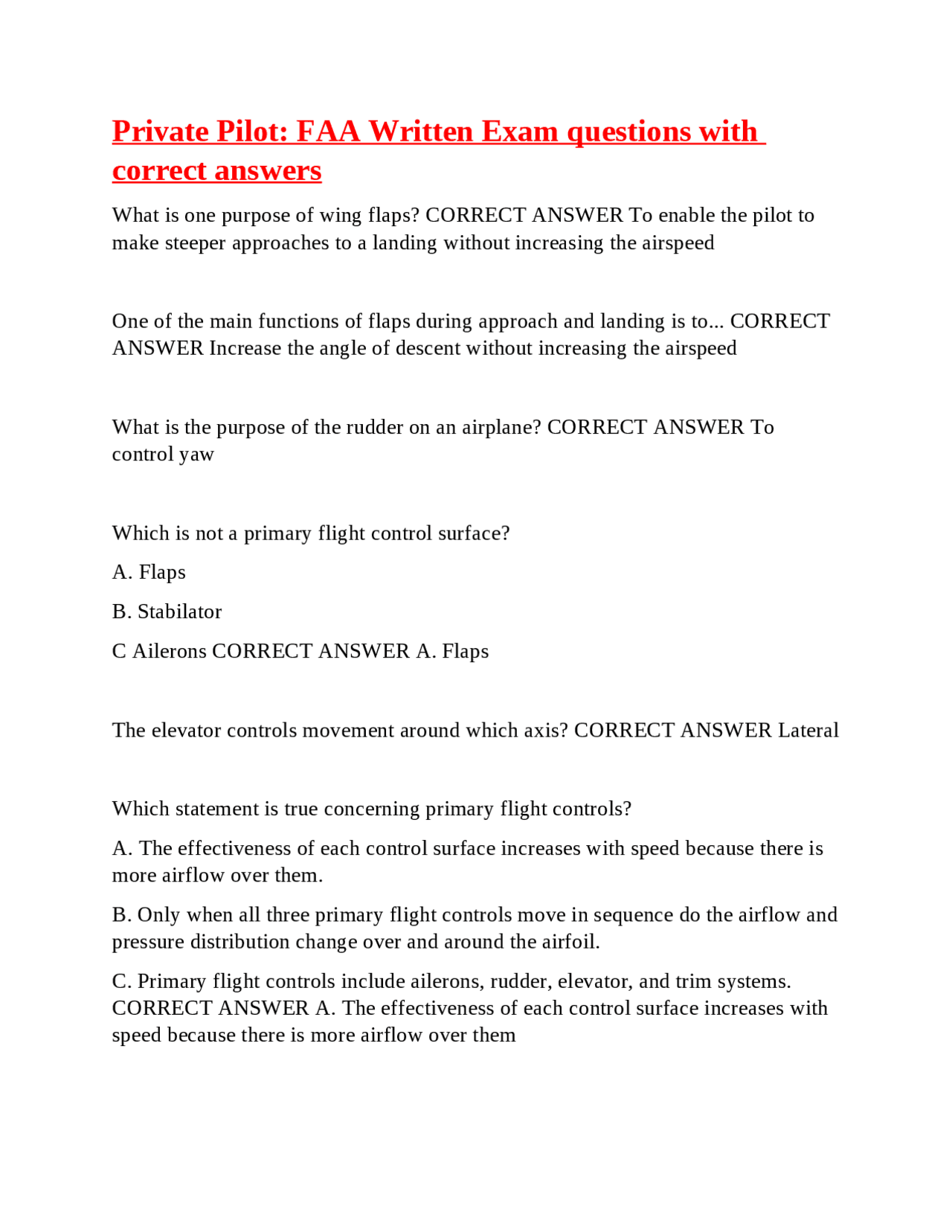 Private Pilot: FAA Written Exam questions with correct answers | Exams ...