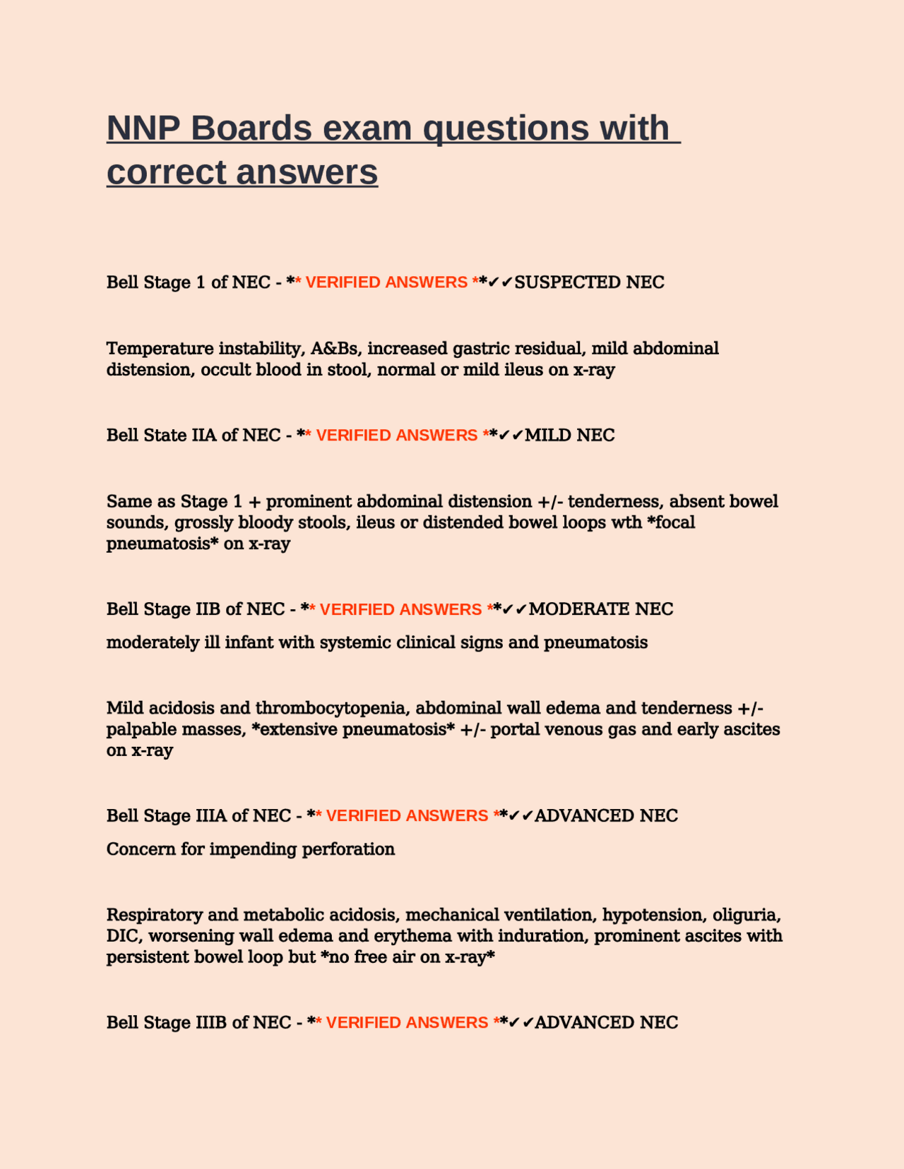 NNP Boards exam questions with correct answers | Exams Nursing | Docsity