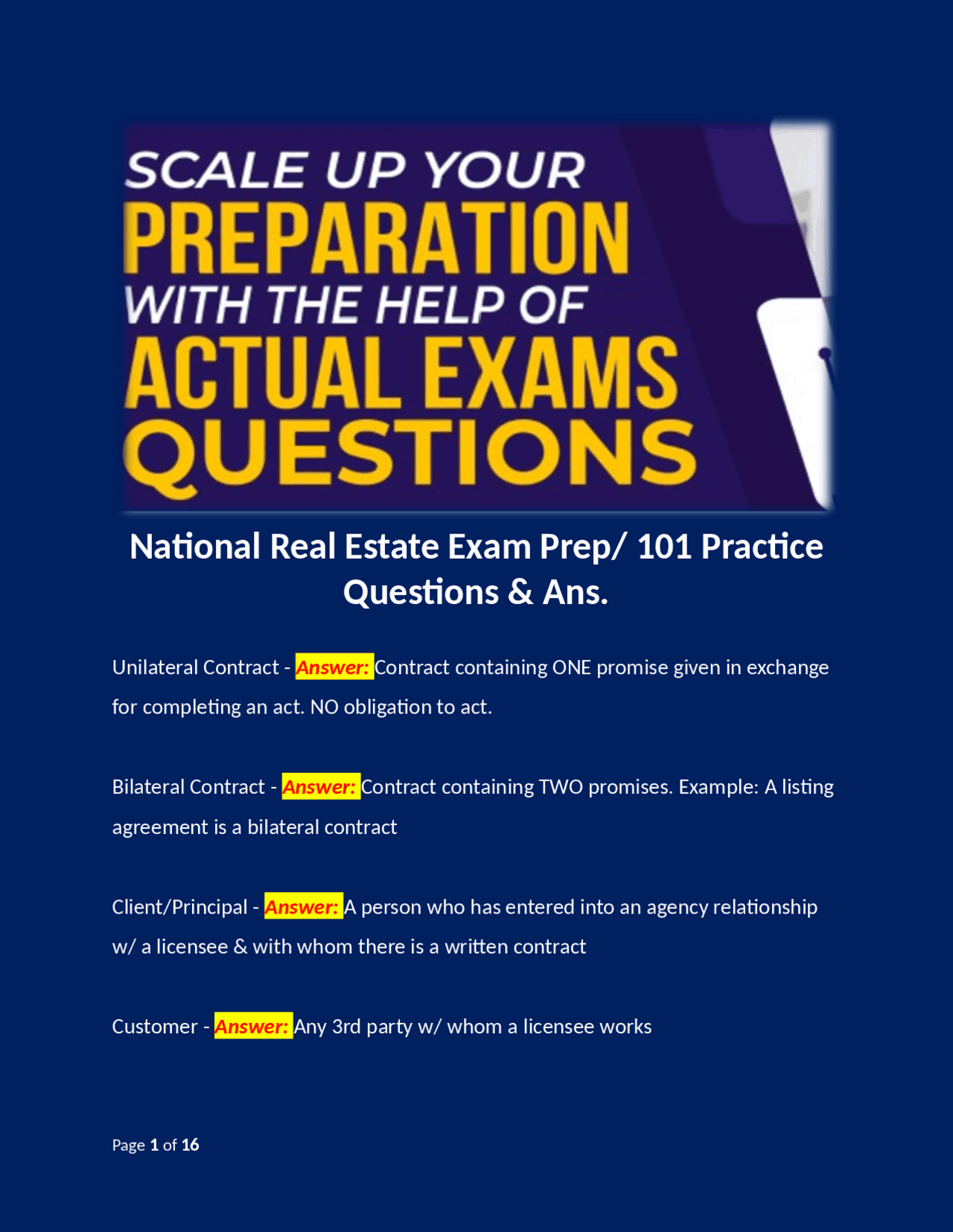 Real Estate Exam Prep: 101 Practice Questions and Answers | Exams Real ...