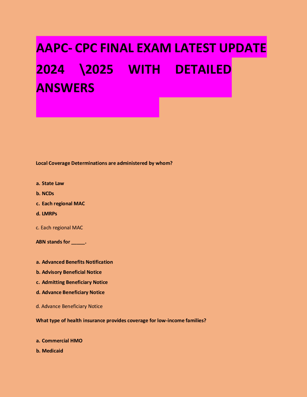 AAPC- CPC FINAL EXAM LATEST UPDATE 2024 \2025 WITH DETAILED ANSWERS ...
