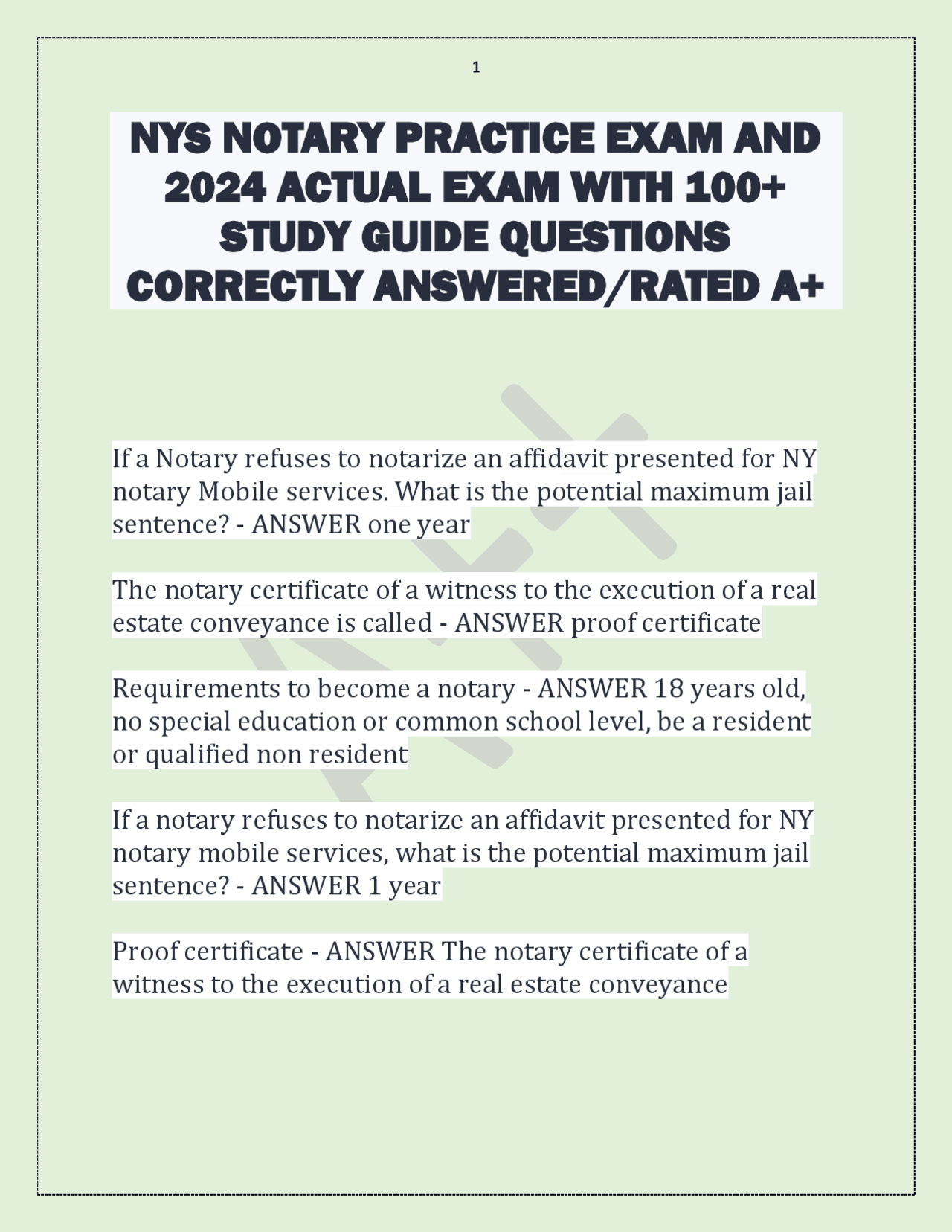 NYS NOTARY PRACTICE EXAM AND 2024 ACTUAL EXAM WITH 100+ QUESTIONS ...