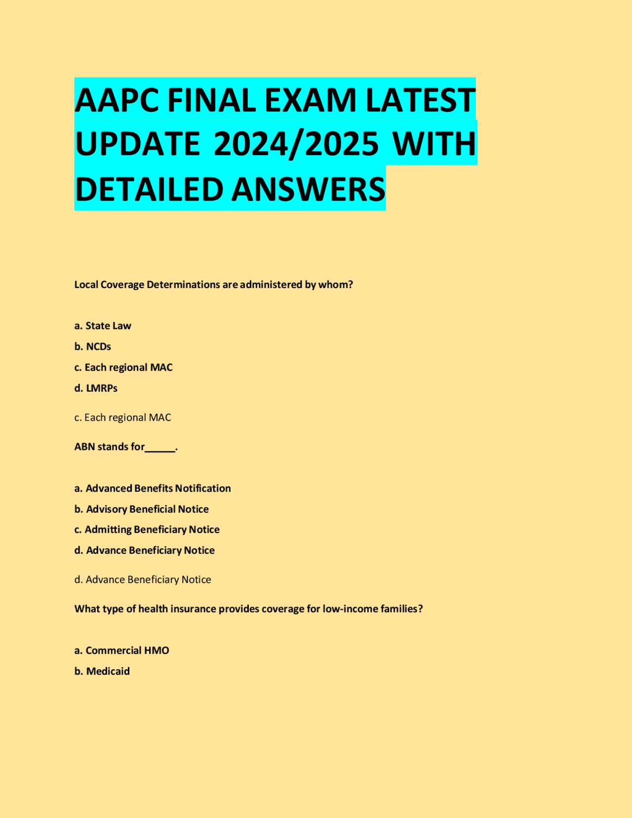 AAPC FINAL EXAM LATEST UPDATE 2024/2025 WITH DETAILED ANSWERS | Exams ...