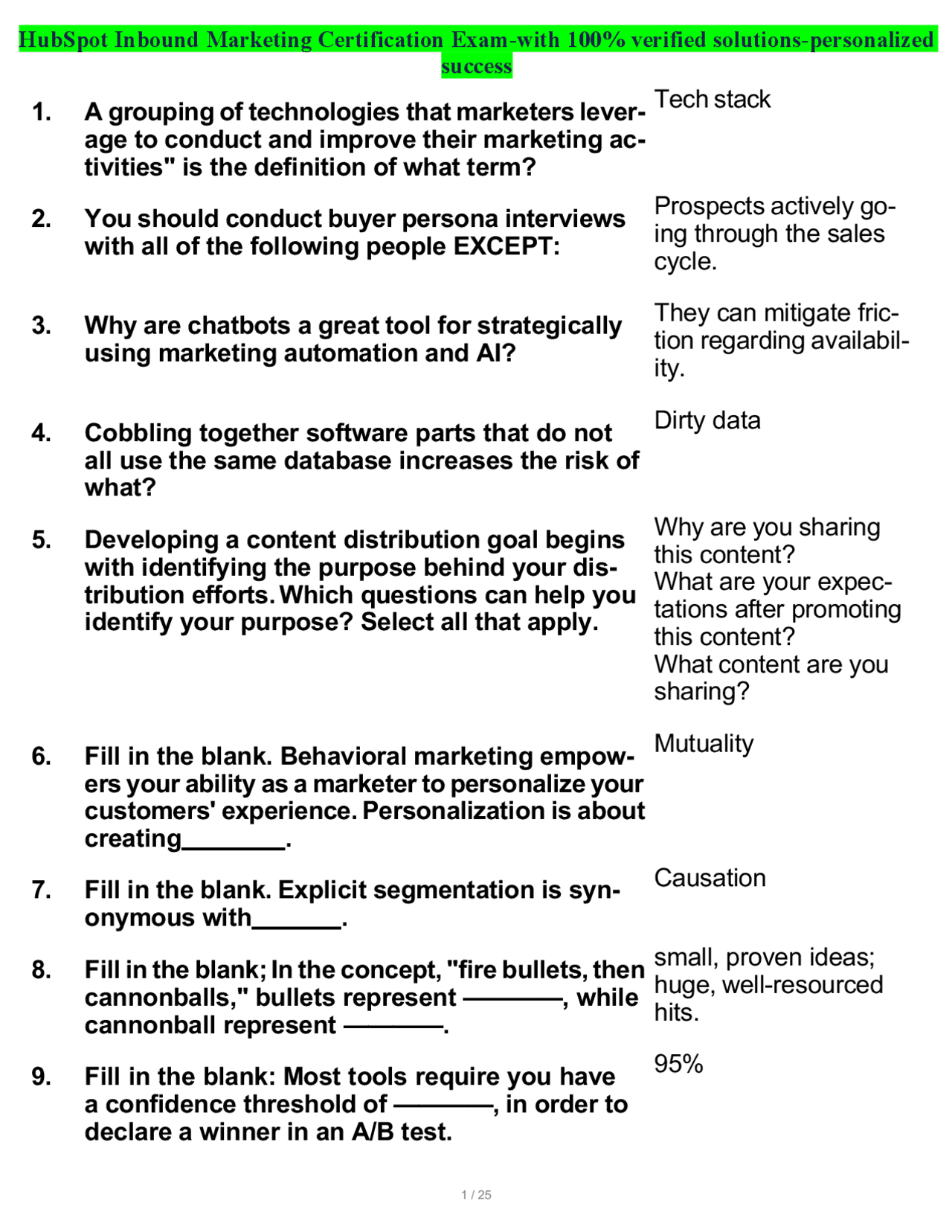 HubSpot Inbound Marketing Certification Exam-with 100% verified solutions-personalized suc ...