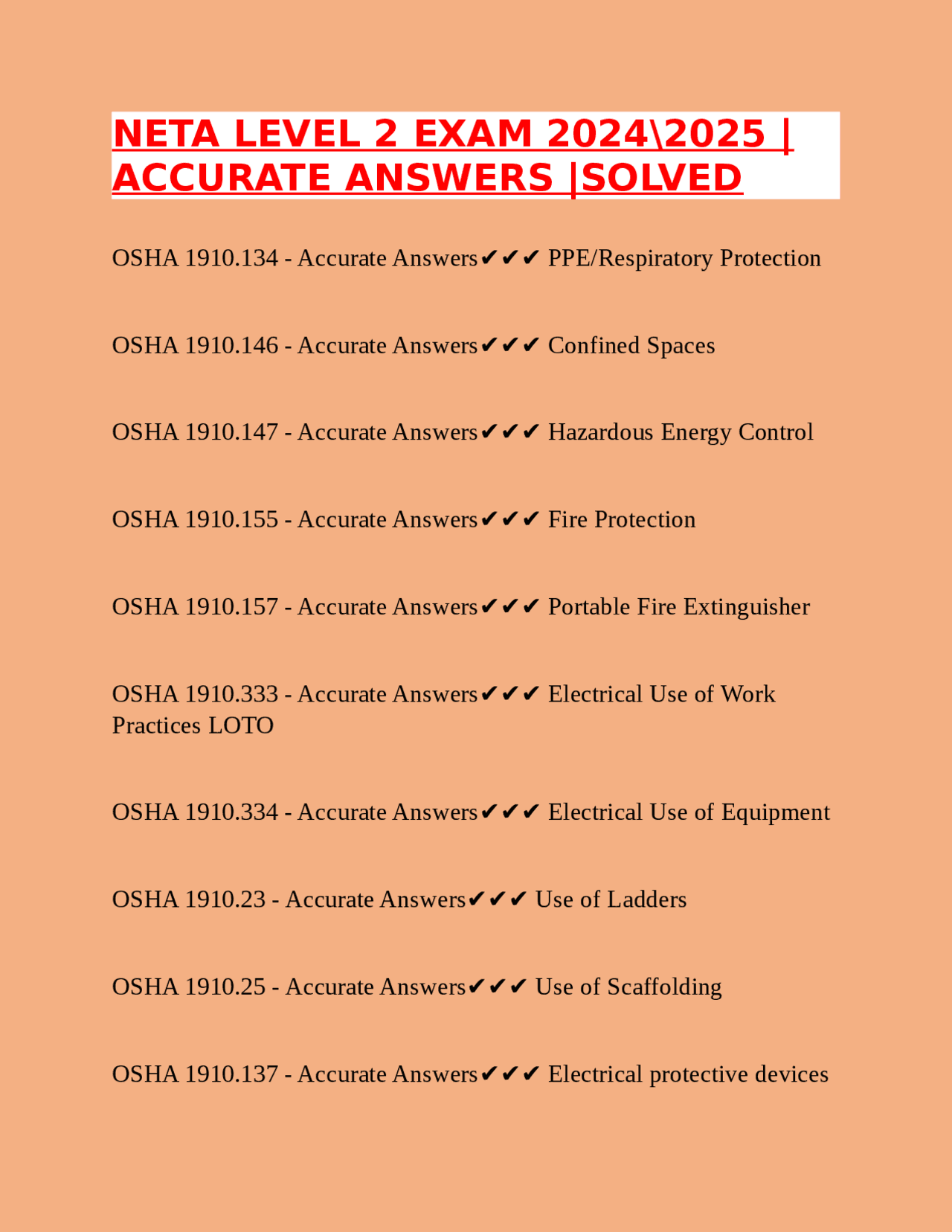 NETA LEVEL 2 EXAM 2024\2025 |ACCURATE ANSWERS |SOLVED | Exams Nursing ...