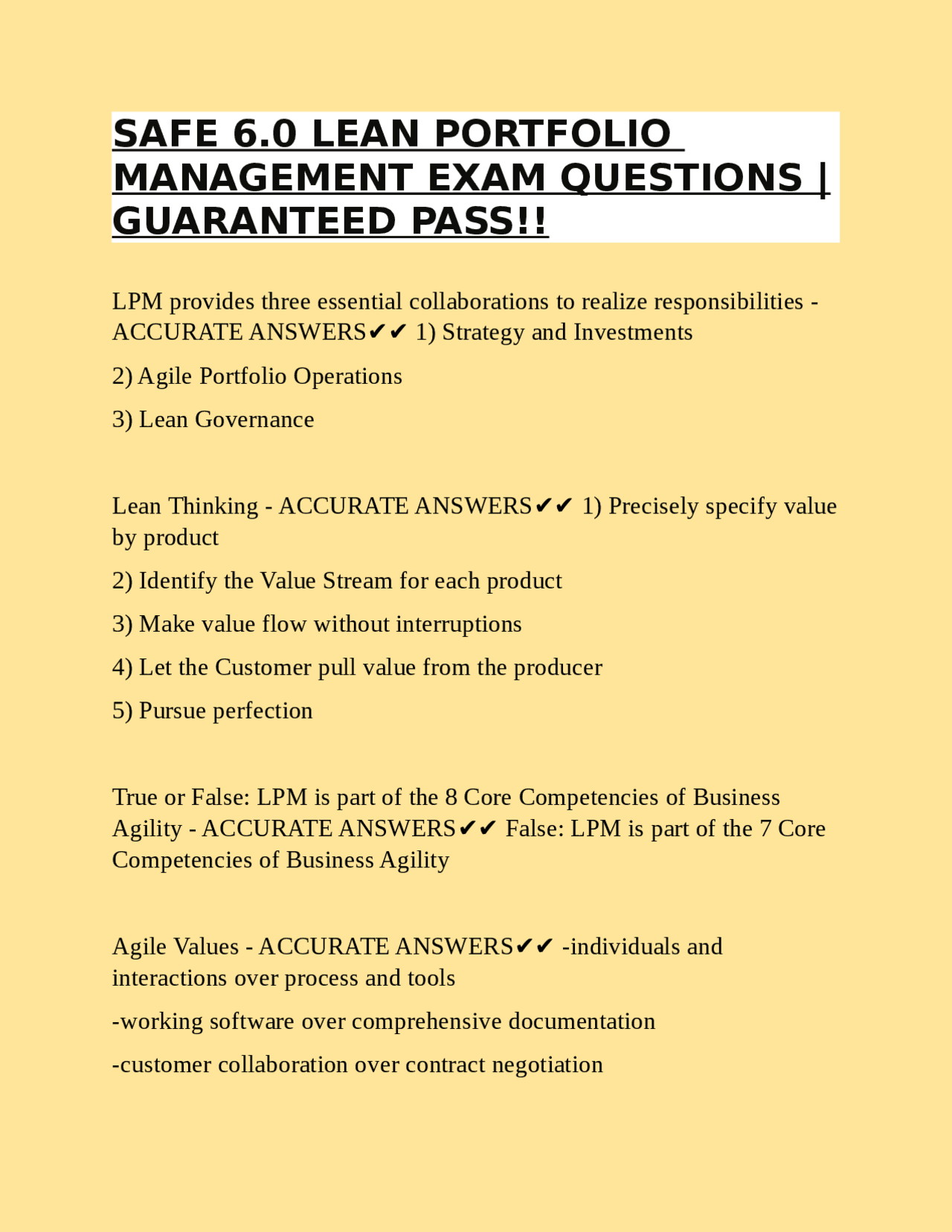 SAFE 6.0 LEAN PORTFOLIO MANAGEMENT EXAM QUESTIONS |GUARANTEED PASS ...