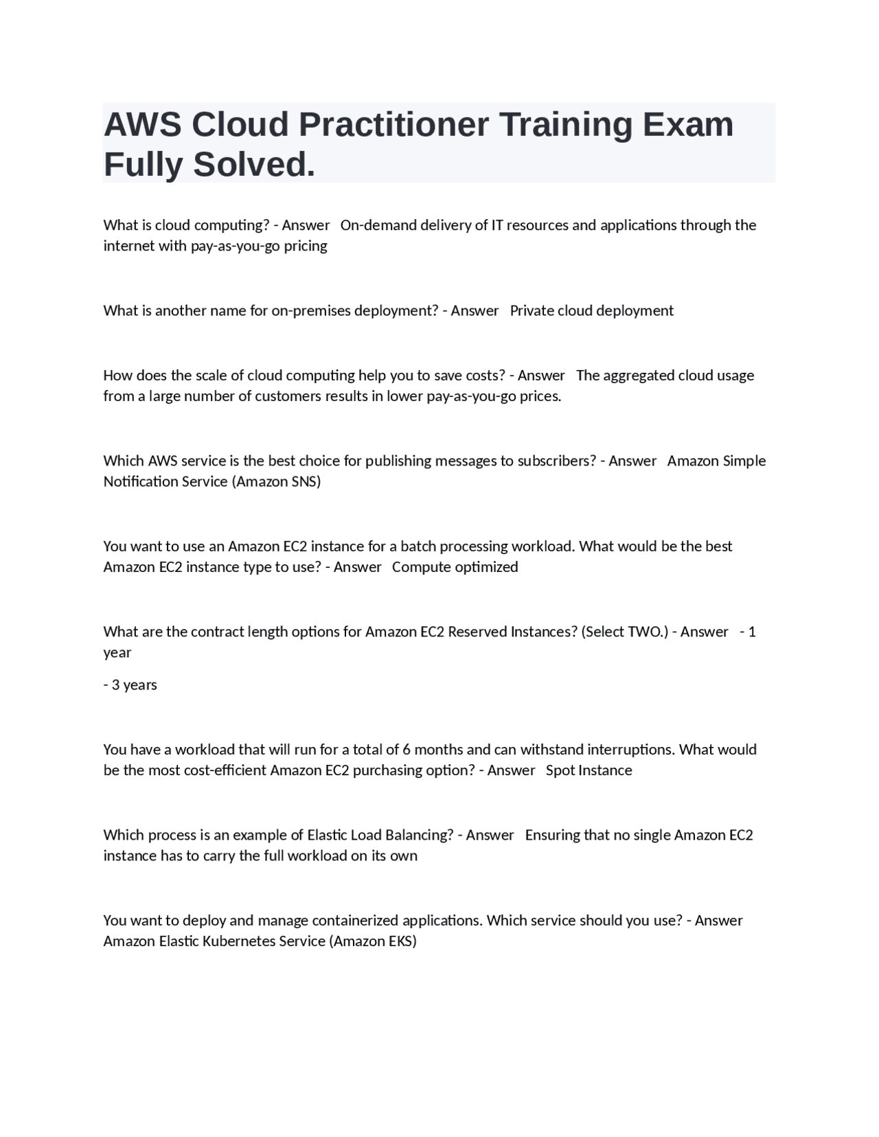 AWS Cloud Practitioner Training Exam Questions and Answers | Exams ...