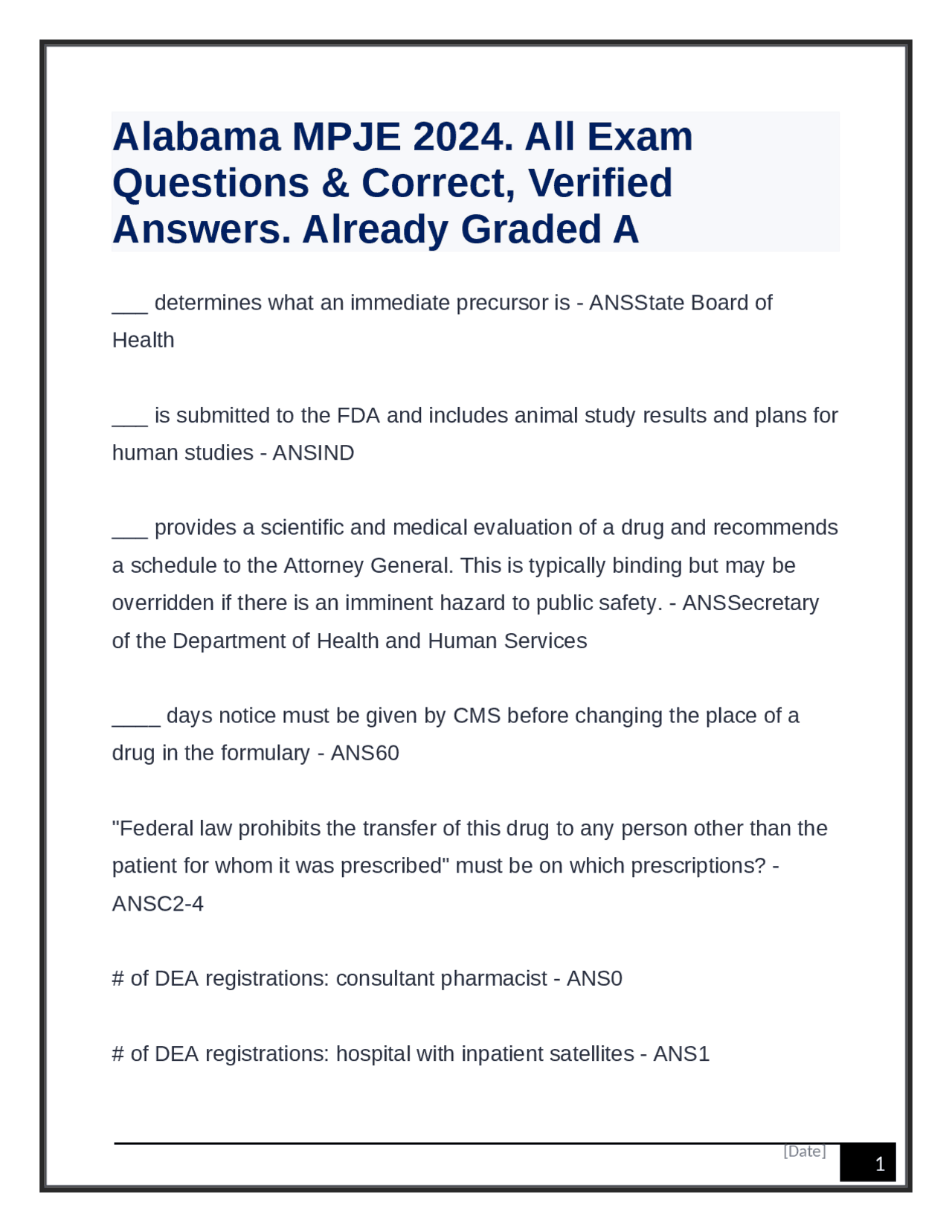 Alabama MPJE 2024. All Exam Questions & Correct, Verified Answers ...