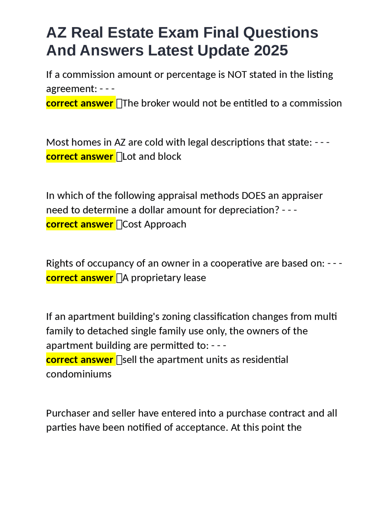 AZ Real Estate Exam Final Questions And Answers Latest Update 2025 ...