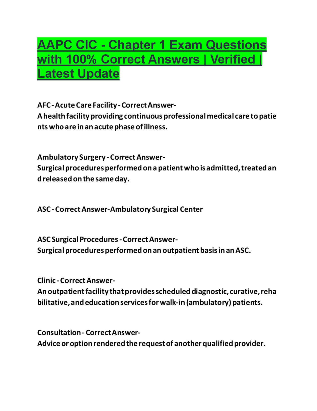 AAPC CIC - Chapter 1 Exam Questions with 100% Correct Answers ...