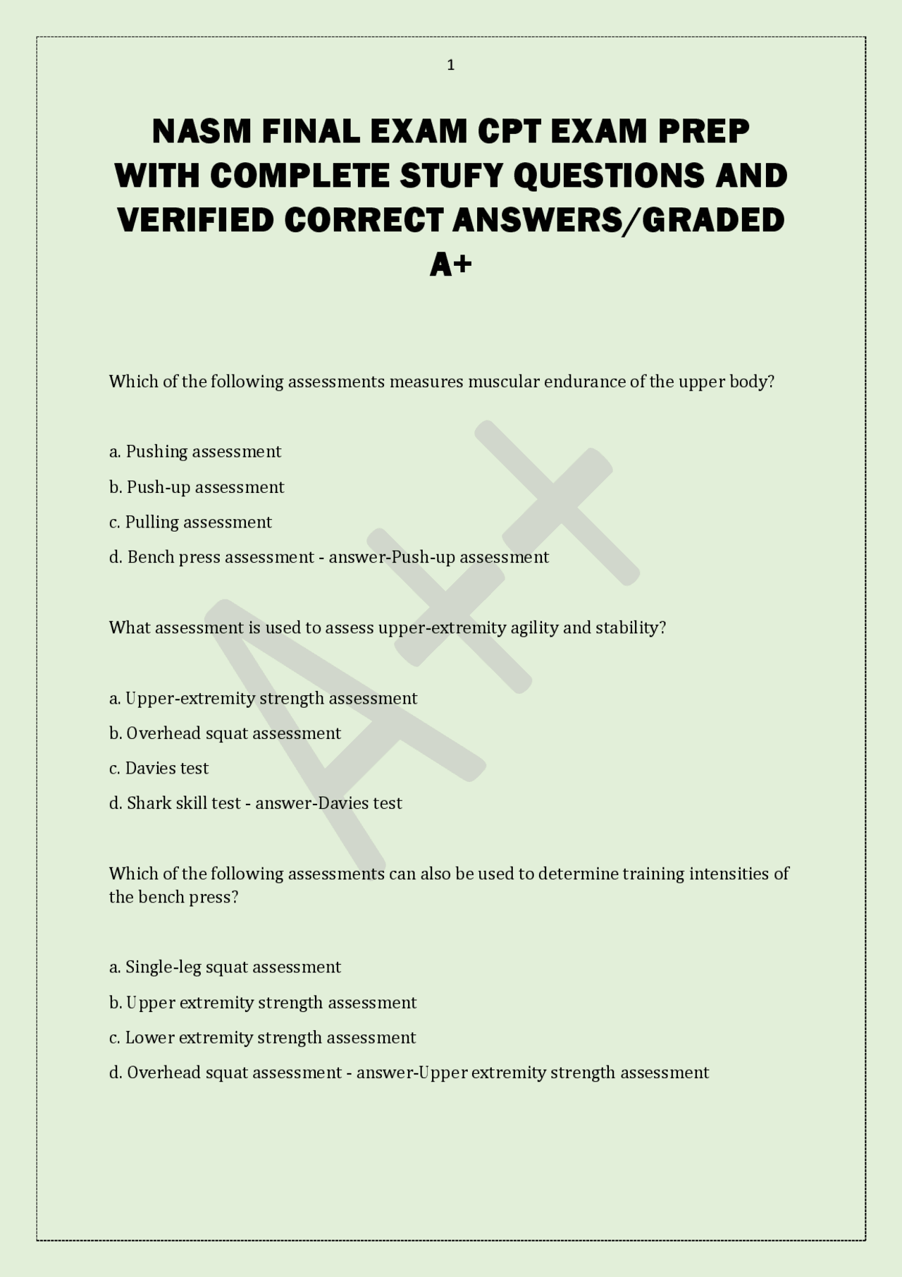 NASM FINAL EXAM CPT EXAM PREP WITH COMPLETE STUFY QUESTIONS AND ...