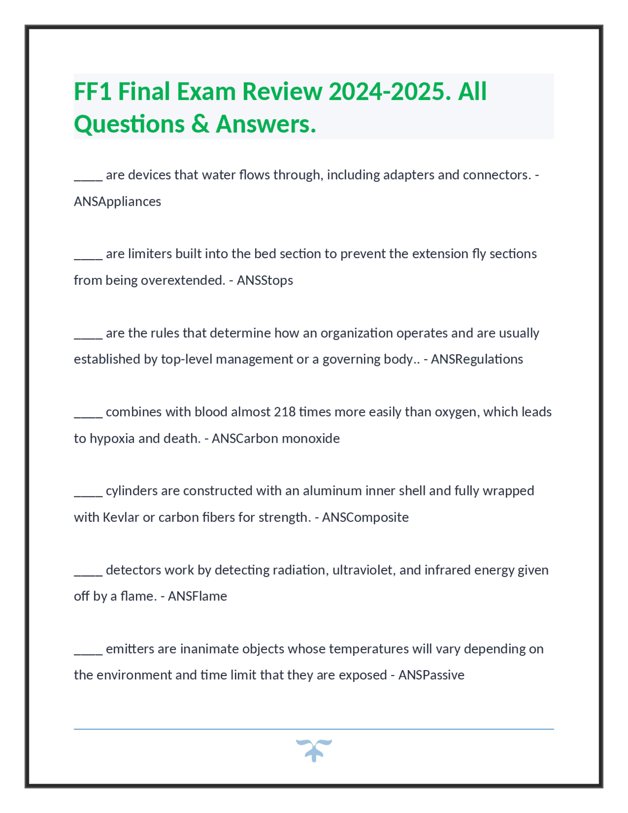 FF1 Final Exam Review 2024-2025. All Questions & Answers. | Exams ...