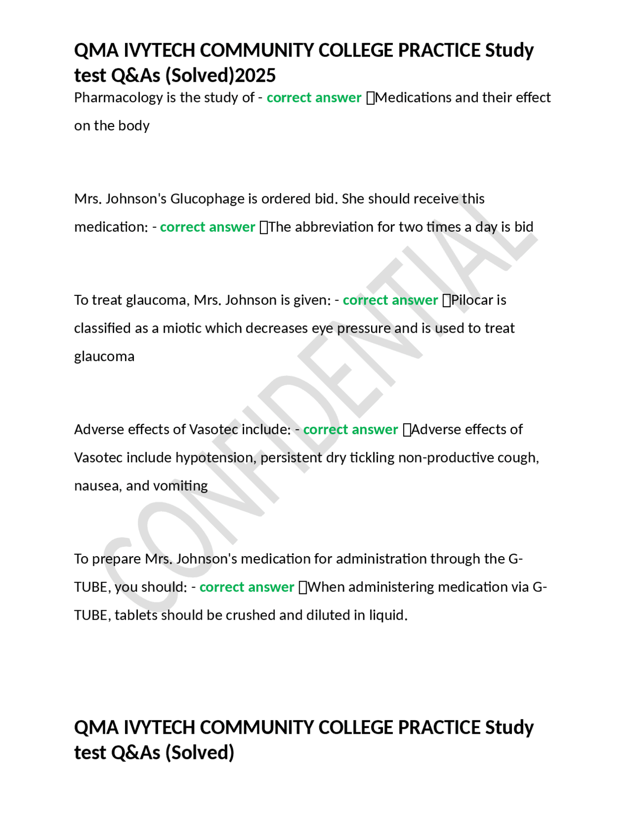 QMA IVYTECH COMMUNITY COLLEGE PRACTICE Study test Q&As (Solved)2025 ...