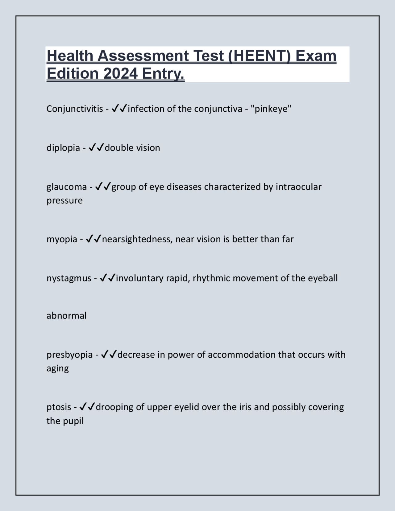 Health Assessment Test (HEENT) Exam Edition 2024 Entry | Exams Nursing ...