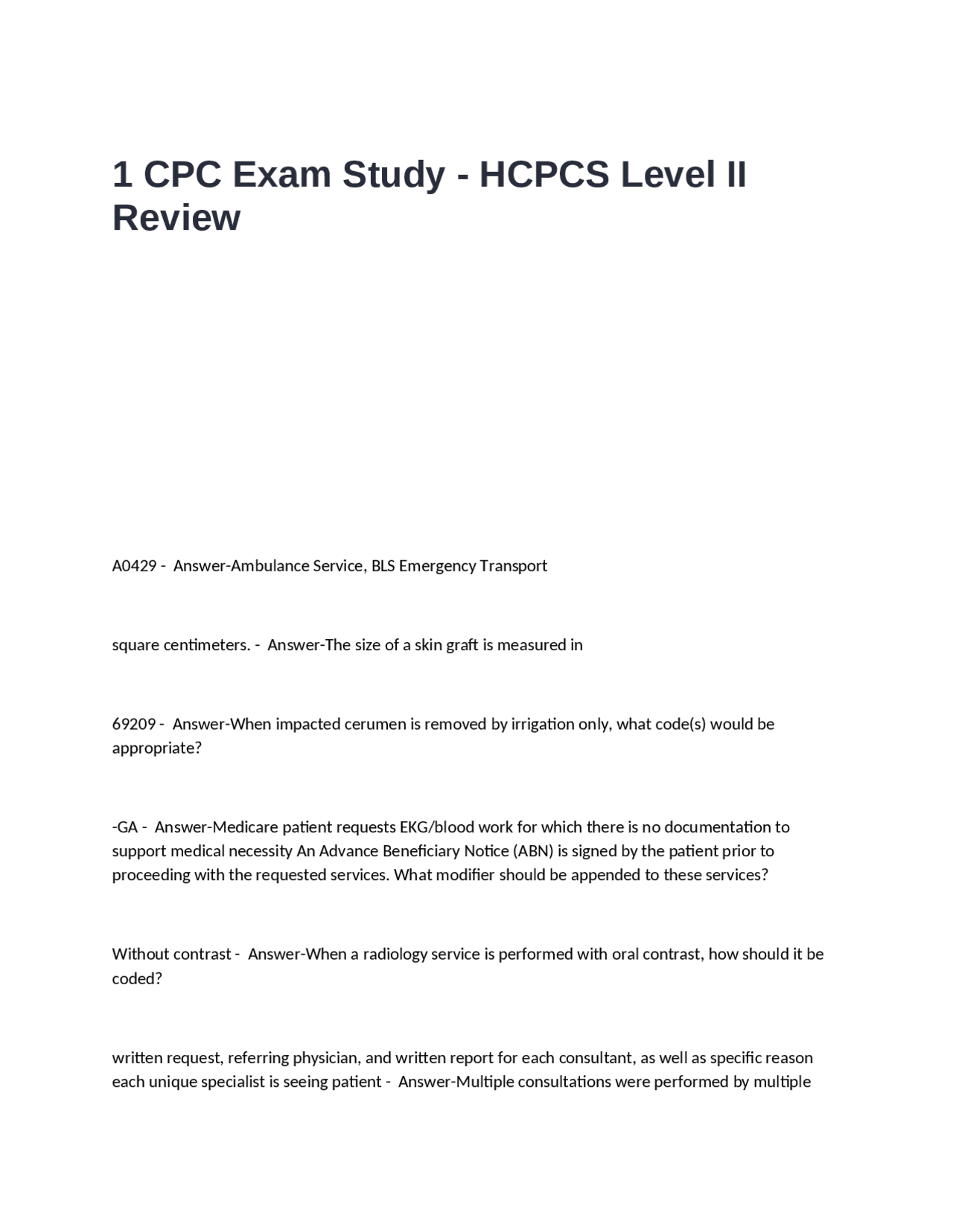 1 CPC Exam Study Questions and Answers - HCPCS Level II Review | Exams ...