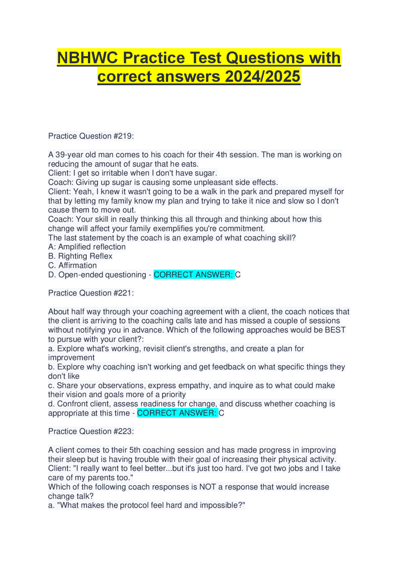 NBHWC Practice Test Questions with Correct Answers 2024/2025 | Exams ...