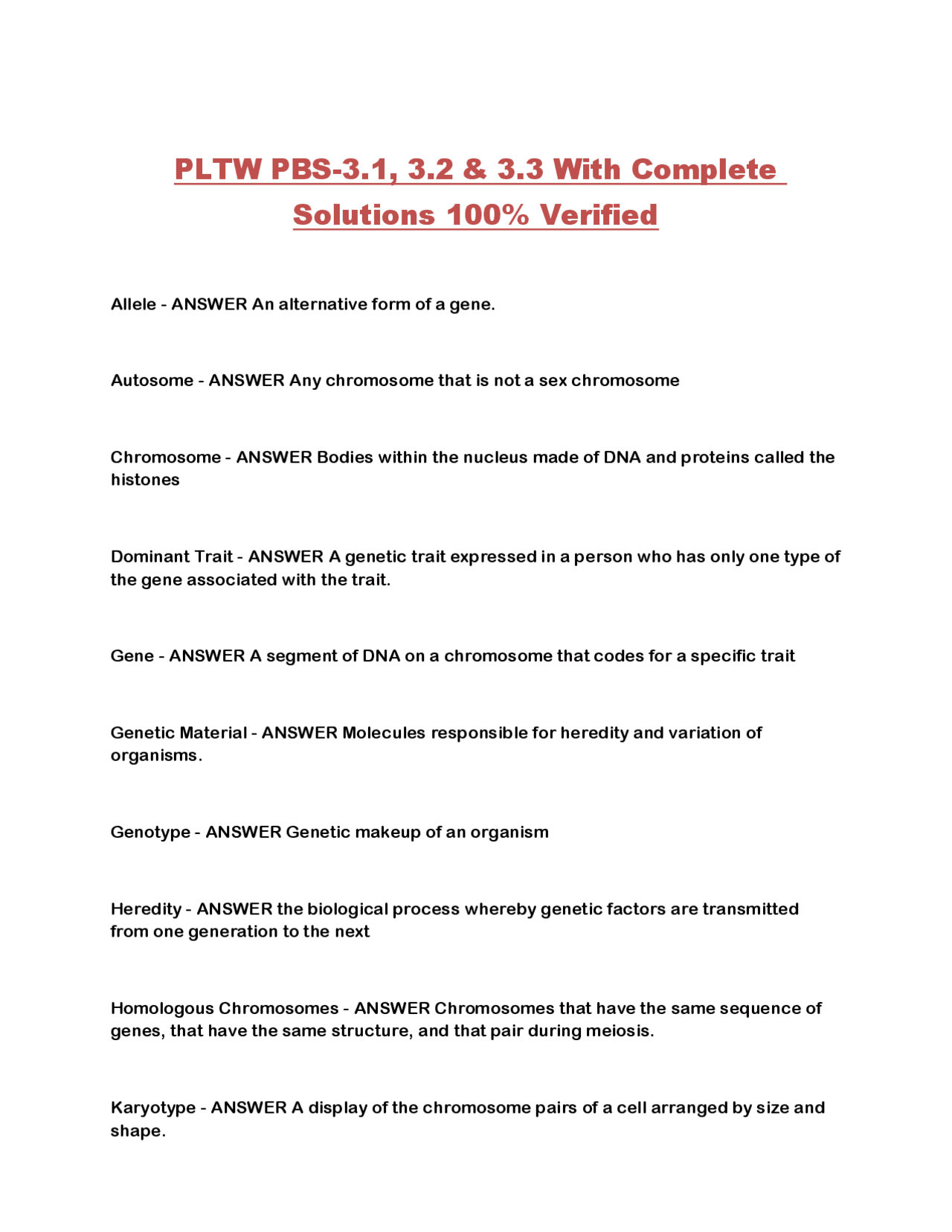 PLTW PBS-3.1, 3.2 & 3.3 With Complete Solutions 100% Verified | Exams ...