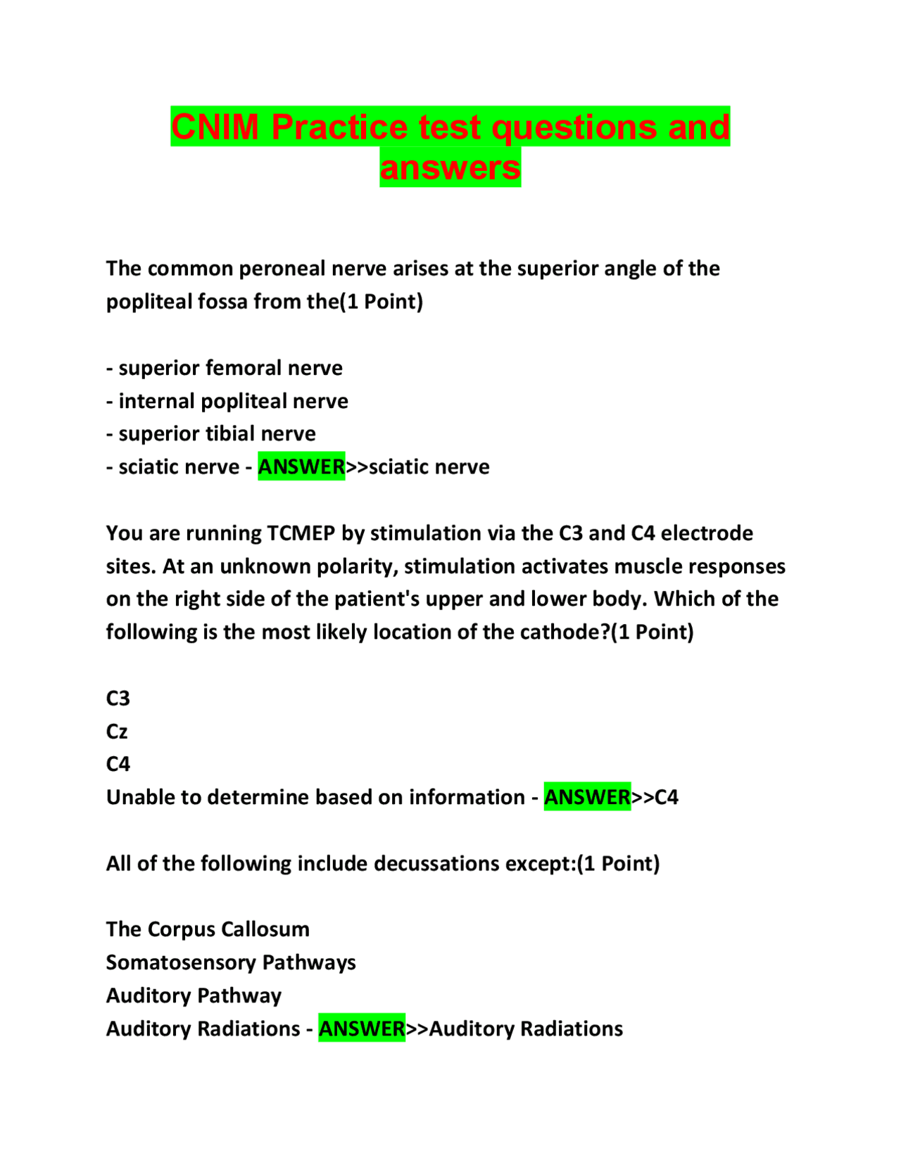 CNIM Practice test questions and answers | Exams Nationality law | Docsity