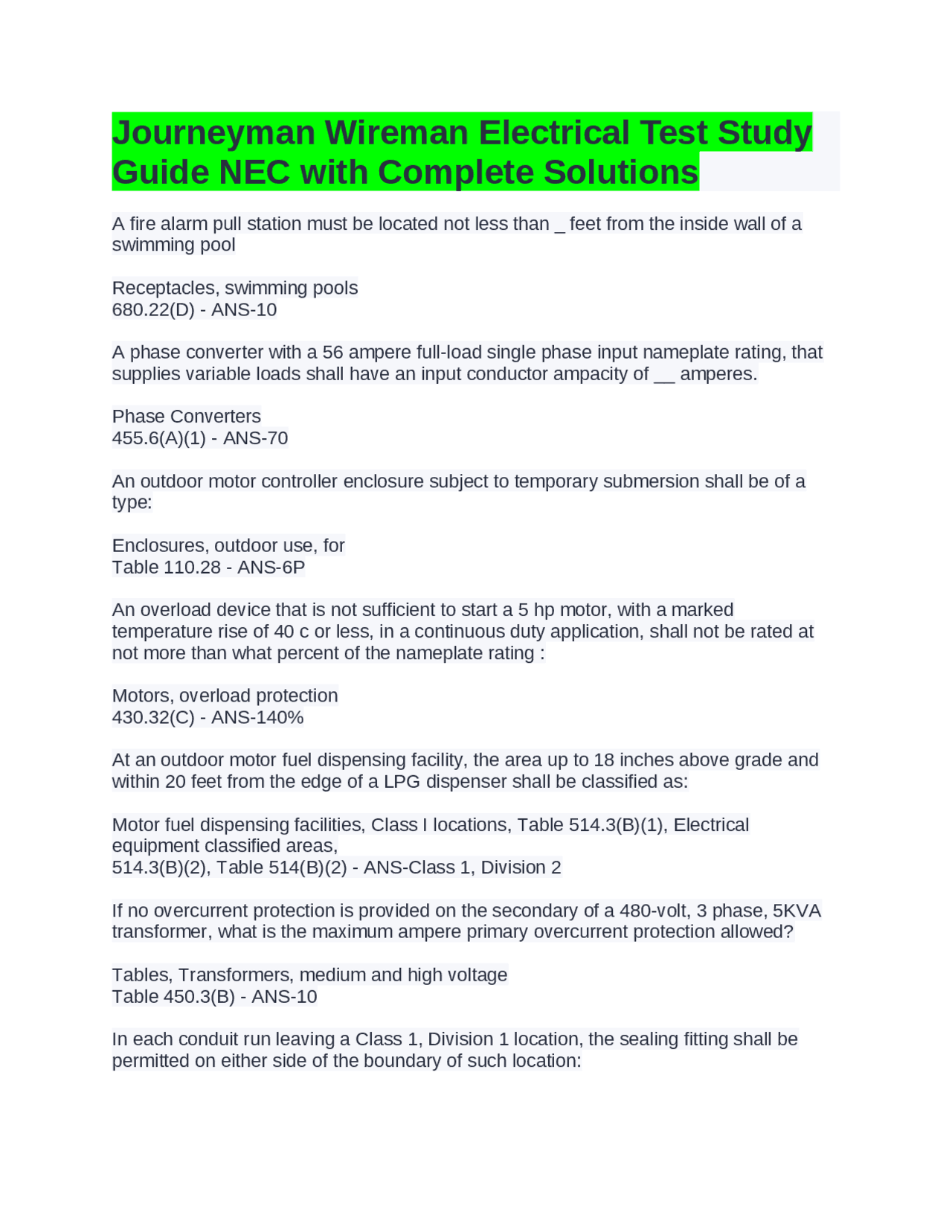 Journeyman Wireman Electrical Test Study Guide NEC | Exams Engineering ...