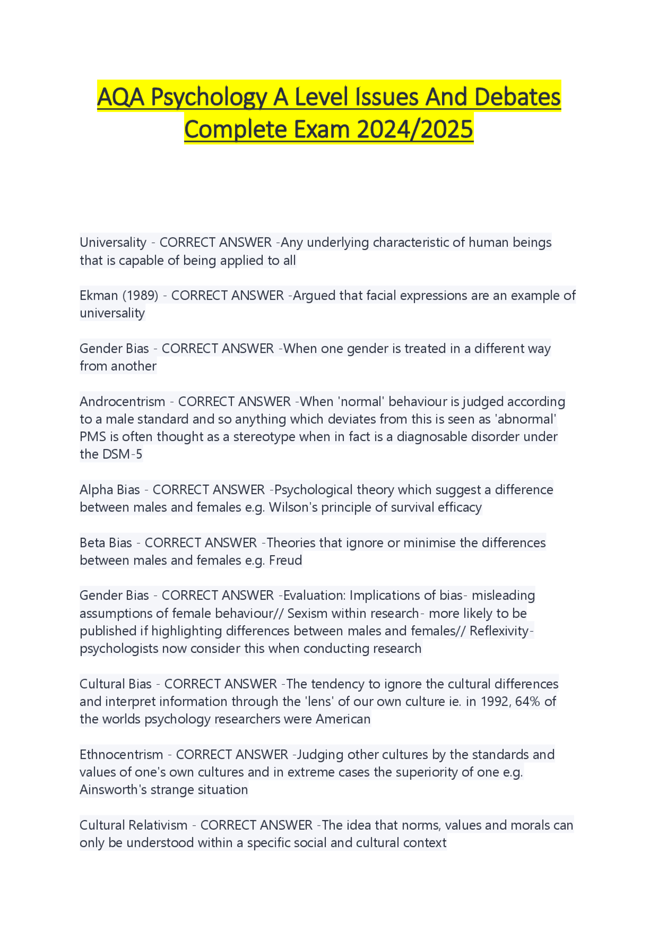 AQA Psychology A Level Issues And Debates Complete Exam 2024/2025 ...