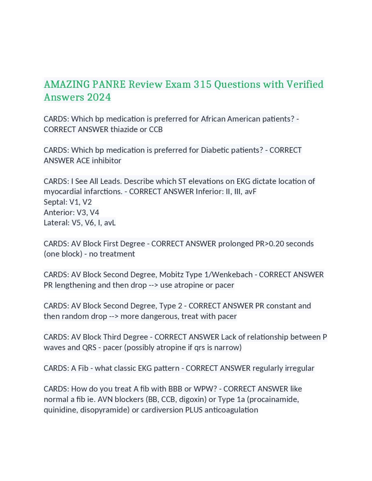 AMAZING PANRE Review Exam 315 Questions with Verified Answers 2024,100% ...