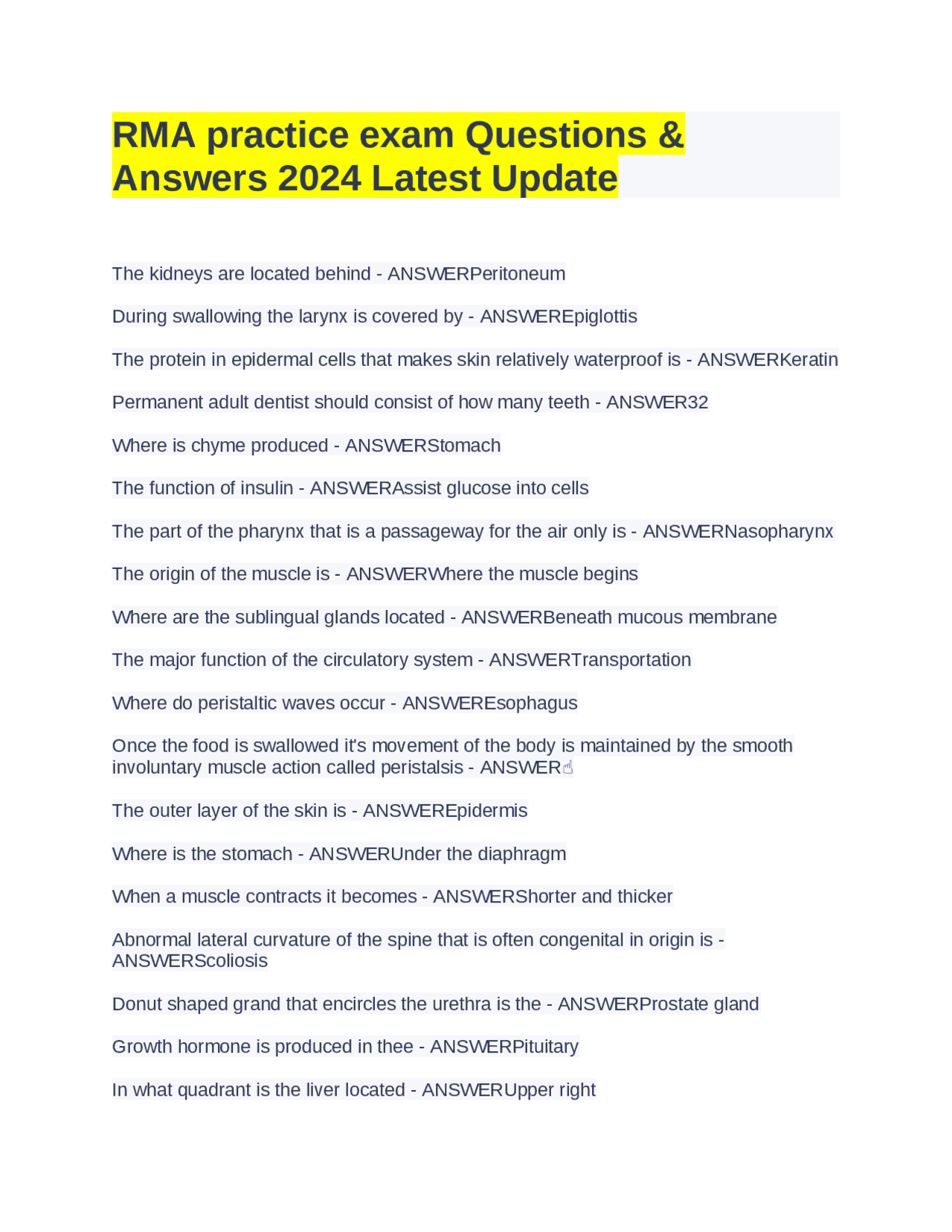 RMA practice exam Questions & Answers 2024 Latest Update | Exams ...