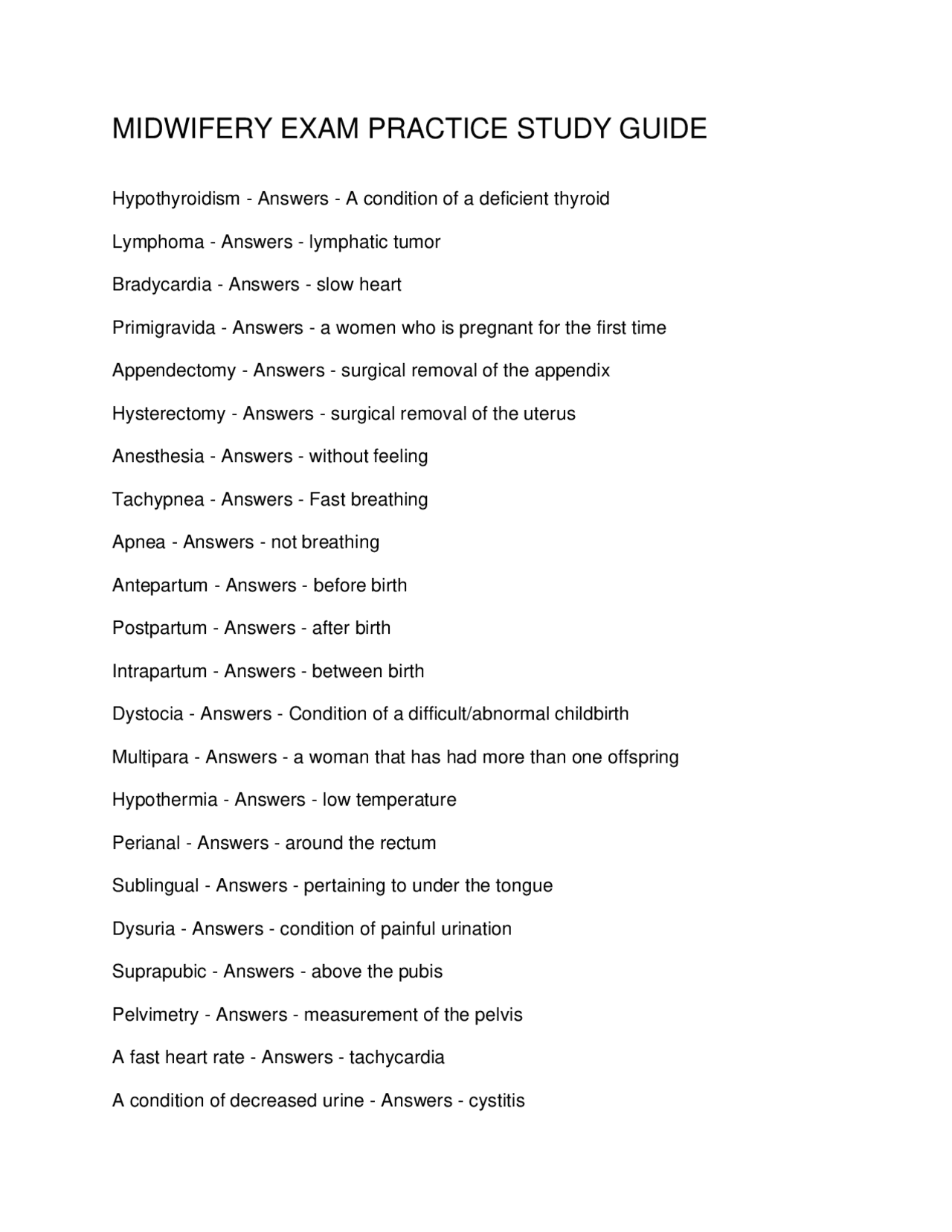 MIDWIFERY EXAM PRACTICE STUDY GUIDE | Exams Social Sciences | Docsity