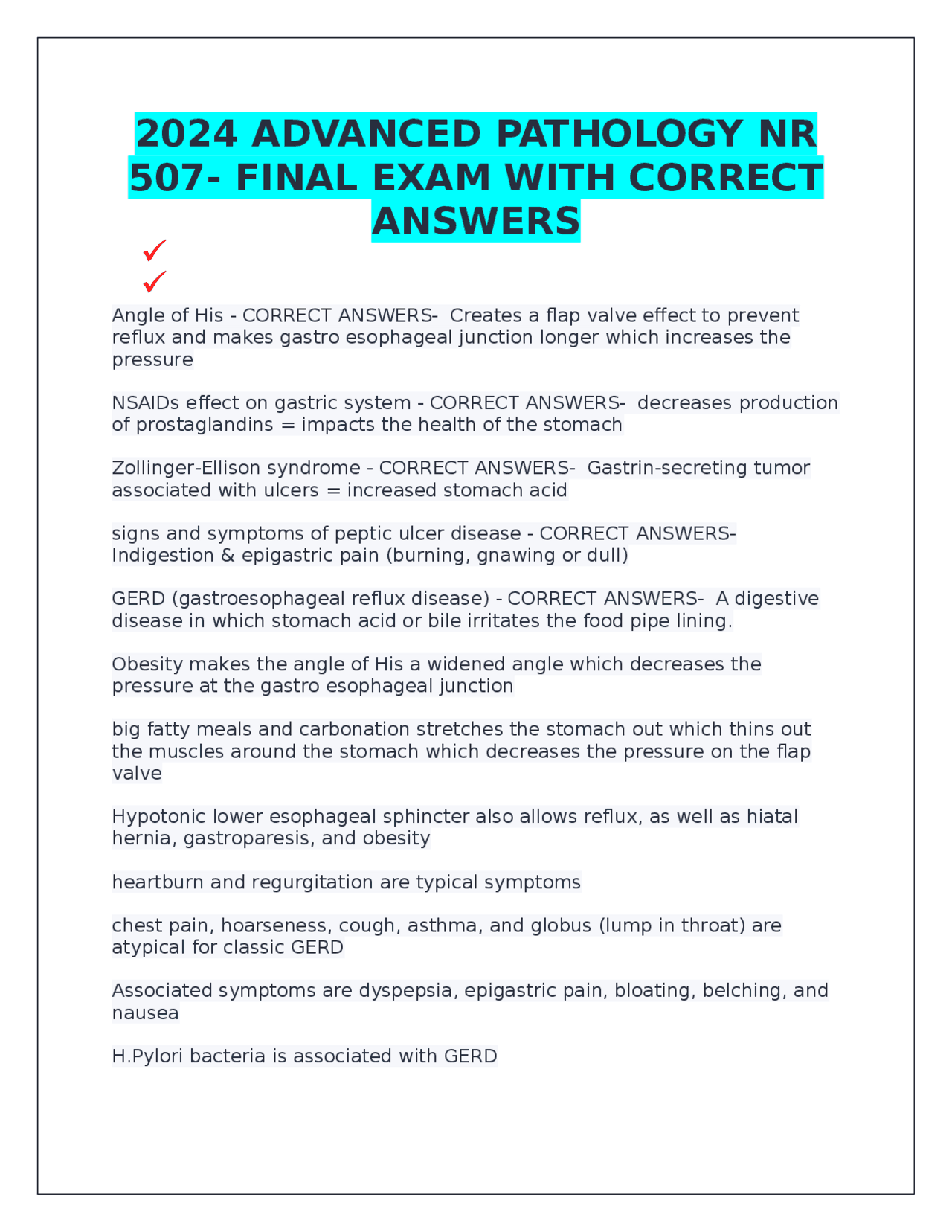 2024 ADVANCED PATHOLOGY NR 507- FINAL EXAM WITH CORRECT ANSWERS | Exams ...
