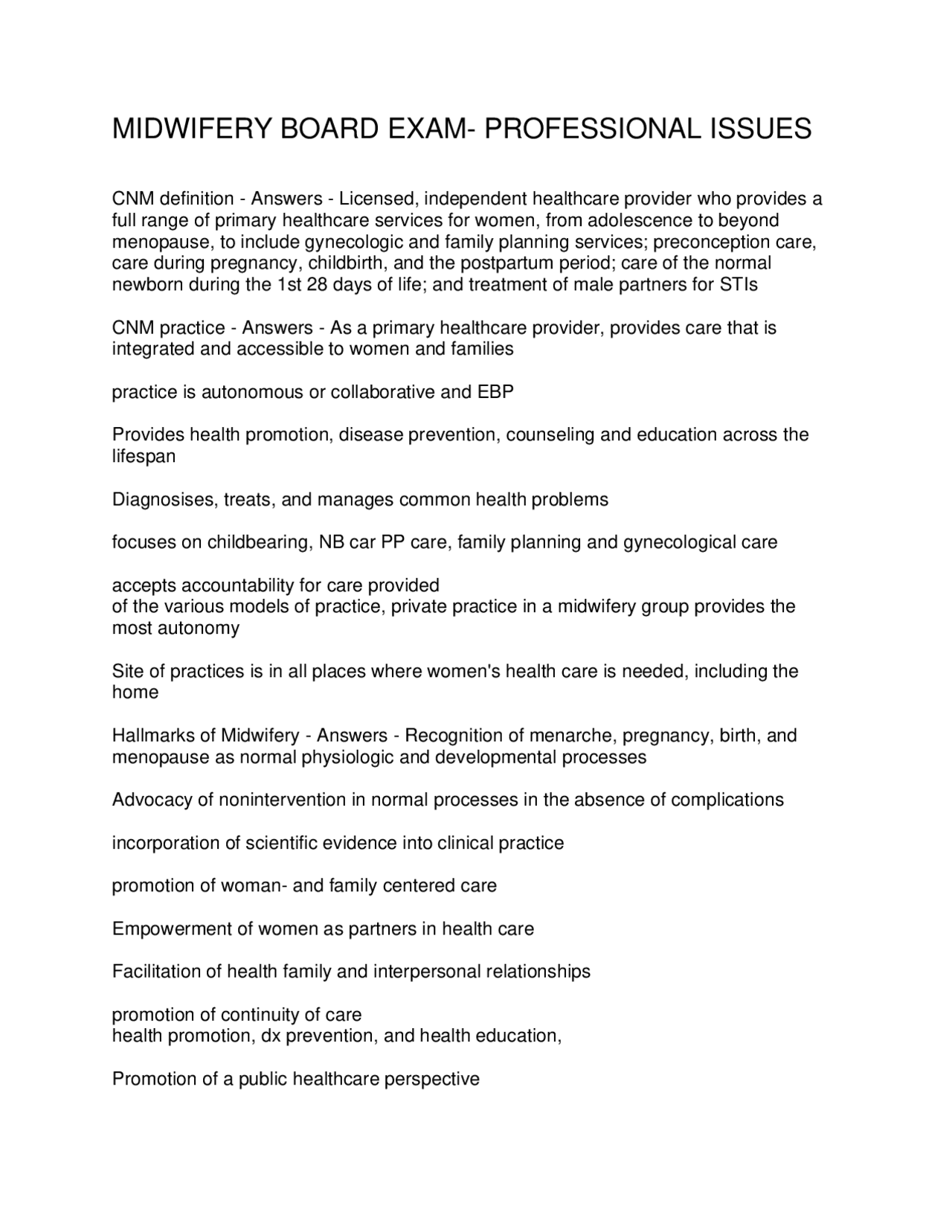MIDWIFERY BOARD EXAM- PROFESSIONAL ISSUES | Exams Social Sciences | Docsity