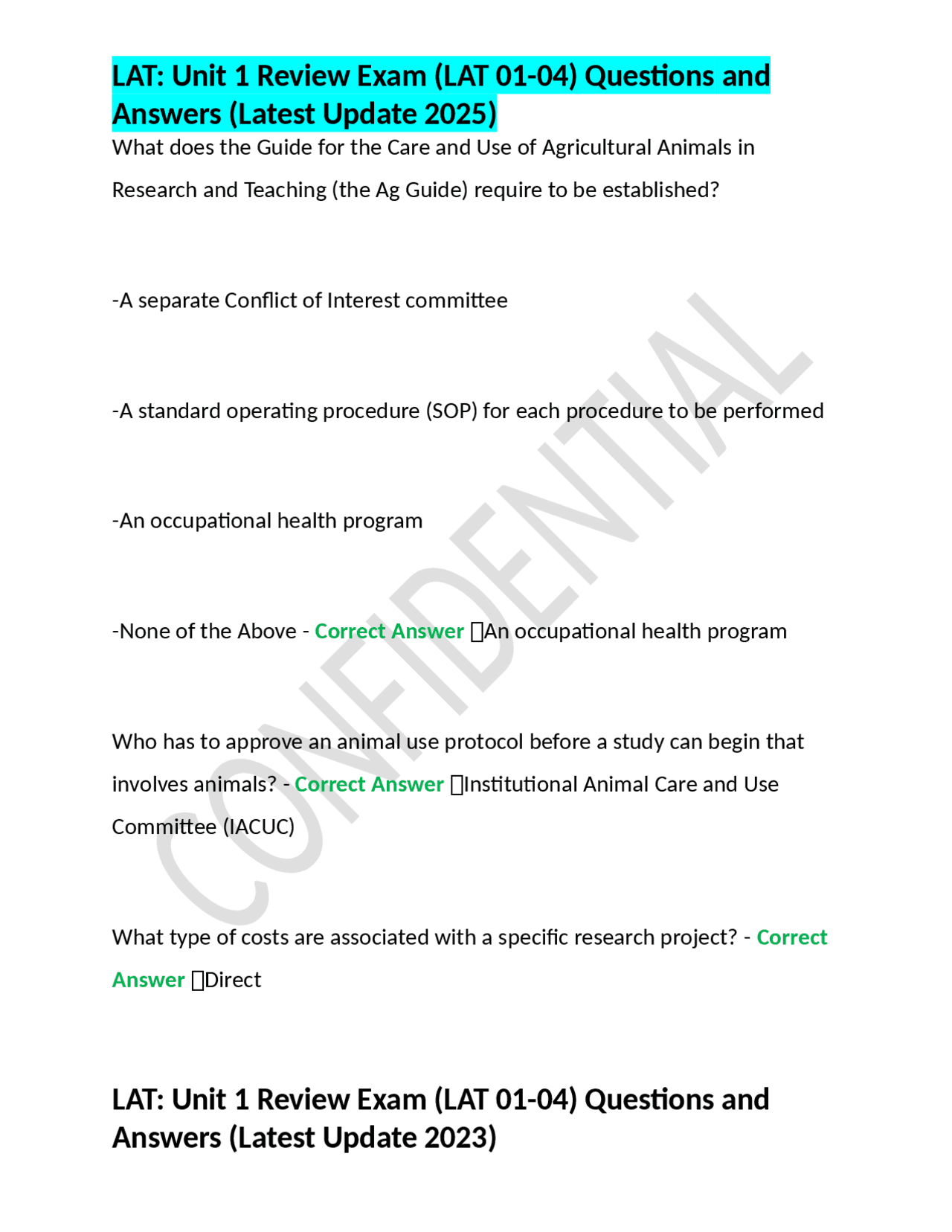 LAT: Unit 1 Review Exam (LAT 01-04) Questions and Answers (Latest ...