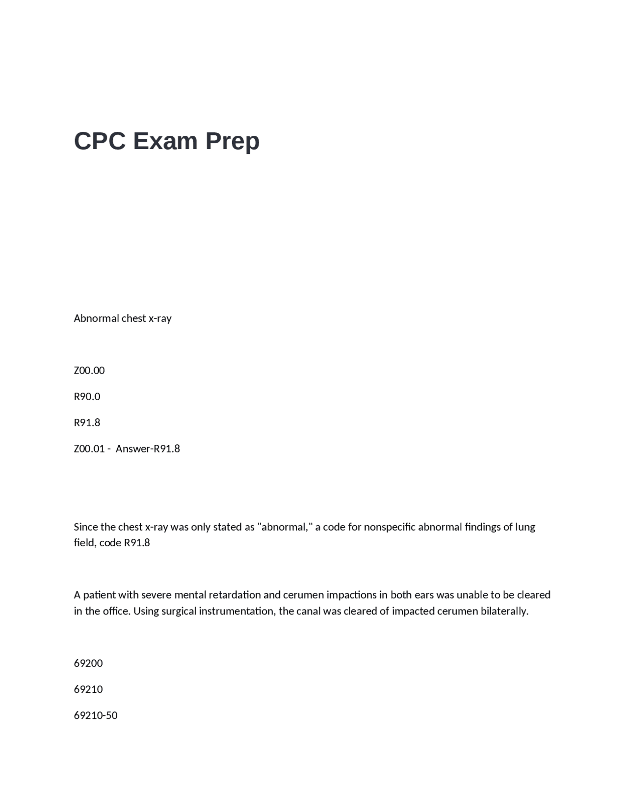 CPC Exam Prep Questions and Correct Answers | Exams Nursing | Docsity