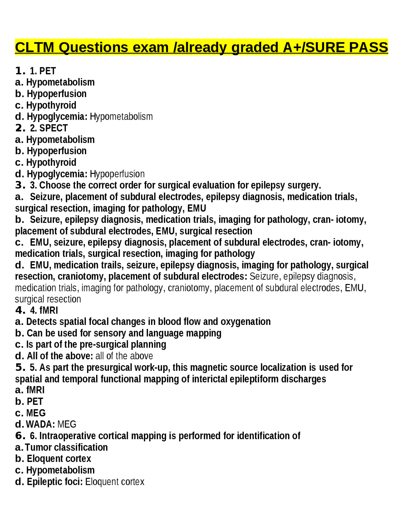 CLTM Questions exam /already graded A+/SURE PASS | Exams Nursing | Docsity