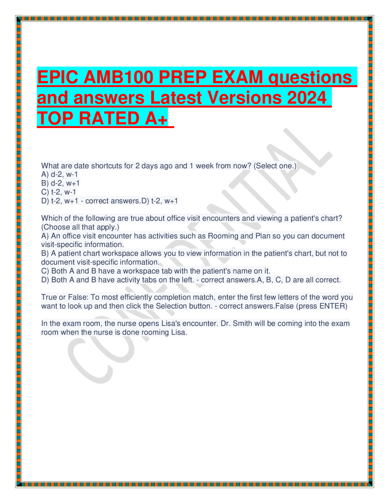 EPIC AMB100 PREP EXAM questions and answers Latest Versions 2024 TOP ...