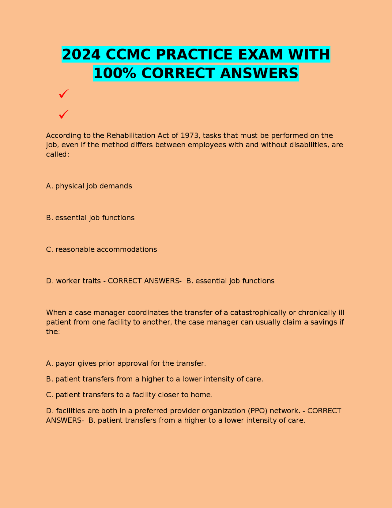 2024 CCMC PRACTICE EXAM WITH 100% CORRECT ANSWERS | Exams Advanced ...