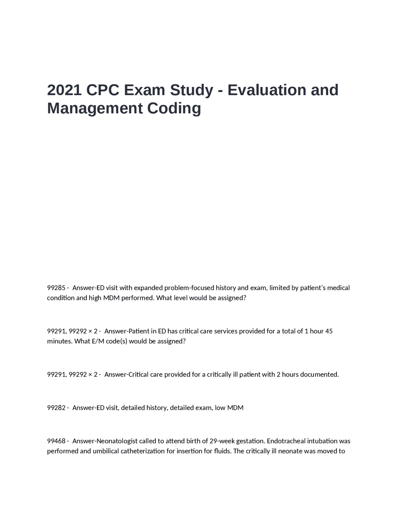 2021 CPC Exam Study - Evaluation and Management Coding | Exams Nursing ...