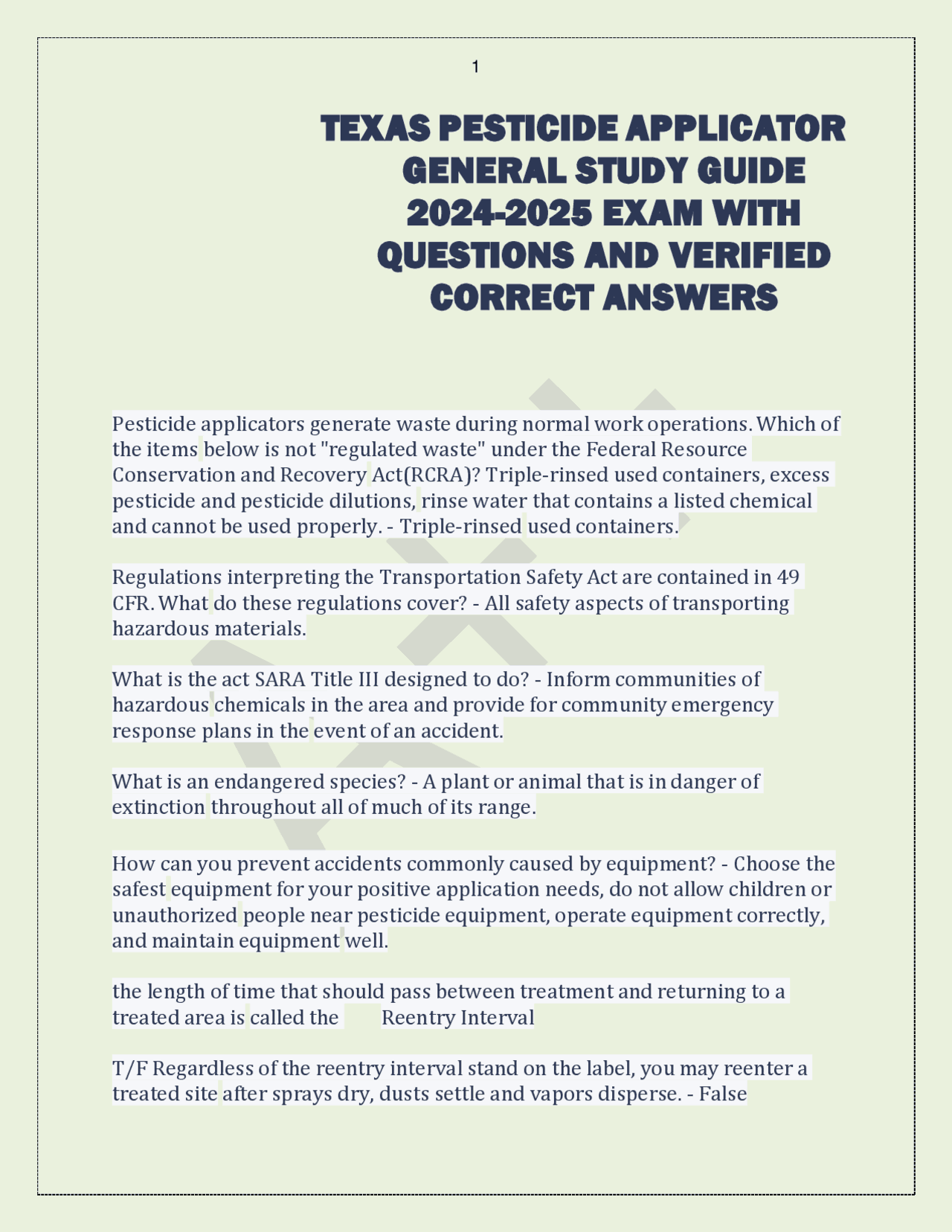 Texas Pesticide Applicator General Study Guide 2024-2025 Exam | Exams ...