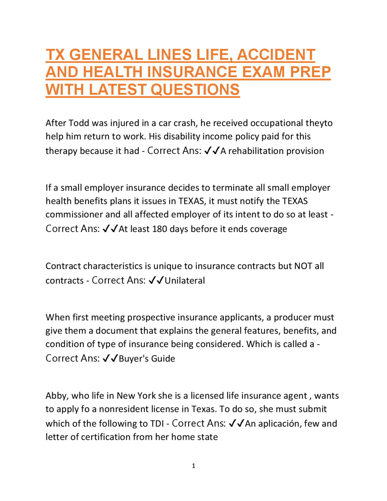 Texas State Exam - Life and Health Insurance (200 Questions Exam with ...