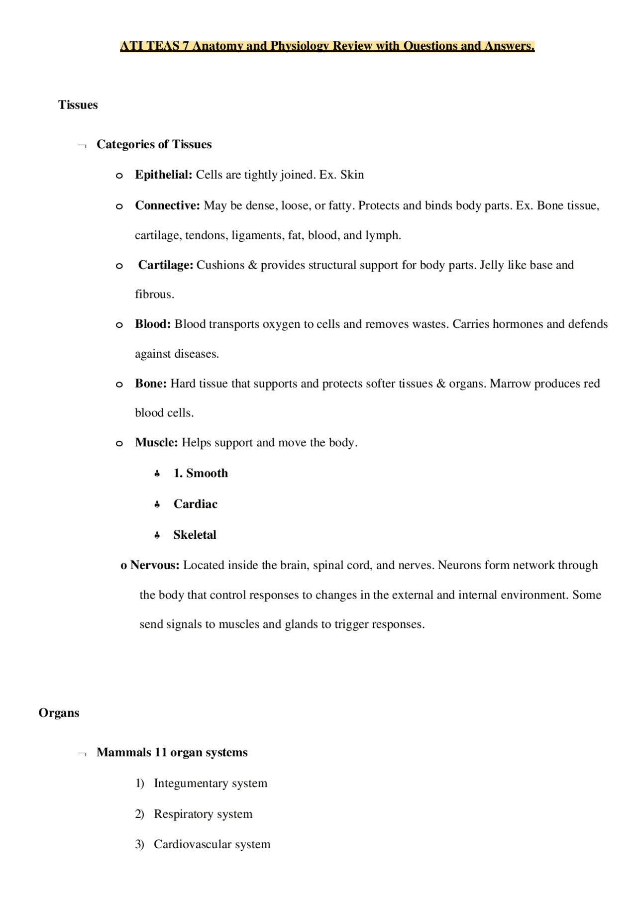 ATI TEAS 7 Science Anatomy and Physiology Review with Questions and ...