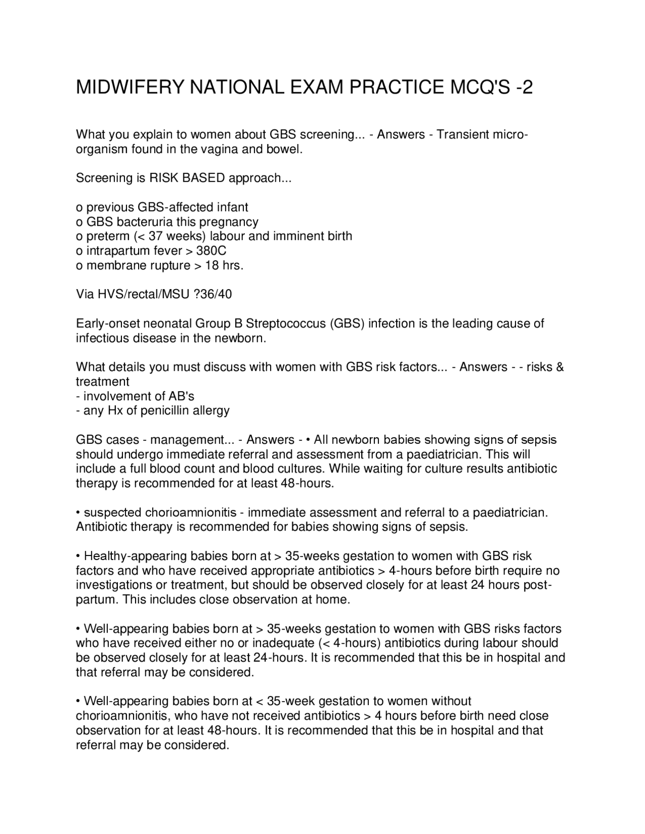 MIDWIFERY NATIONAL EXAM PRACTICE MCQ'S -2 | Exams Social Sciences | Docsity